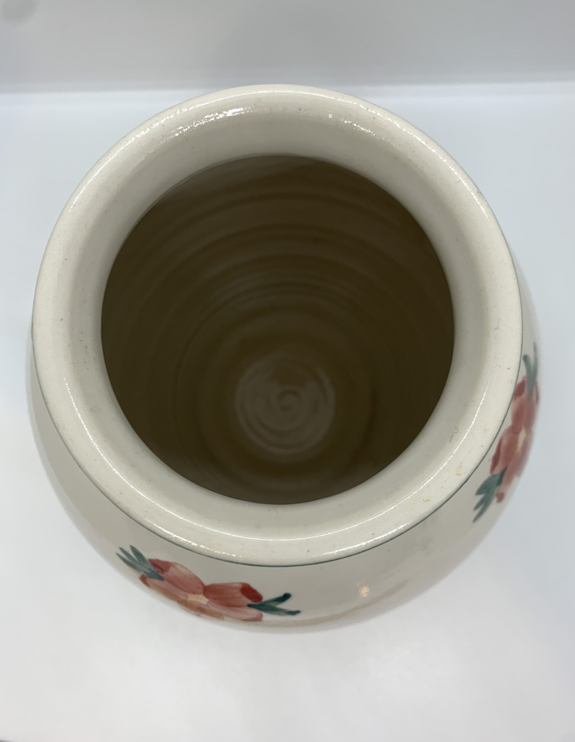 Studio Pottery Vase with Pink Flowers Design marked MFC (Maria Froia ...