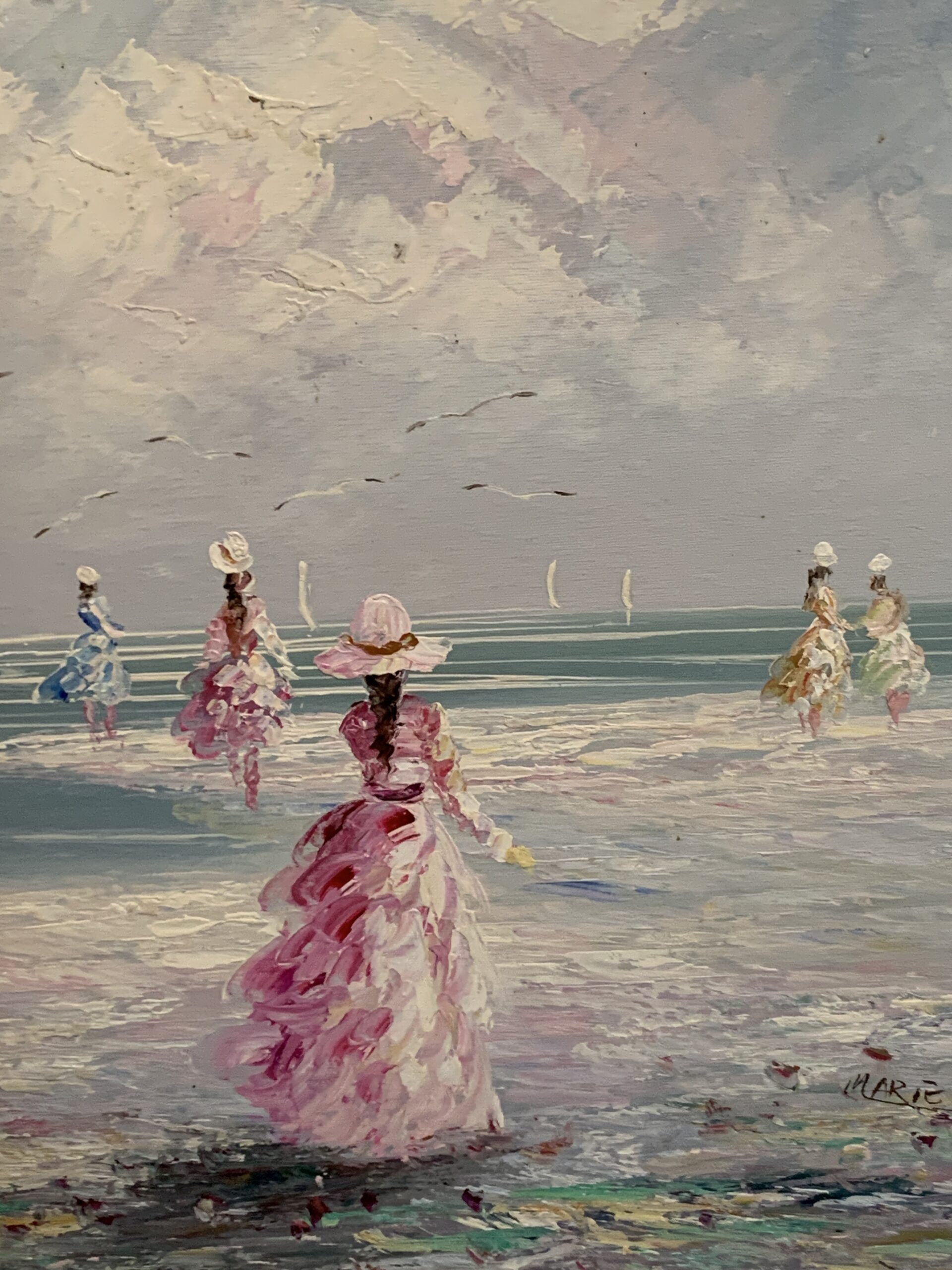 Marie Charlotte (signed) Oil on Board Painting of Victorian Ladies ...