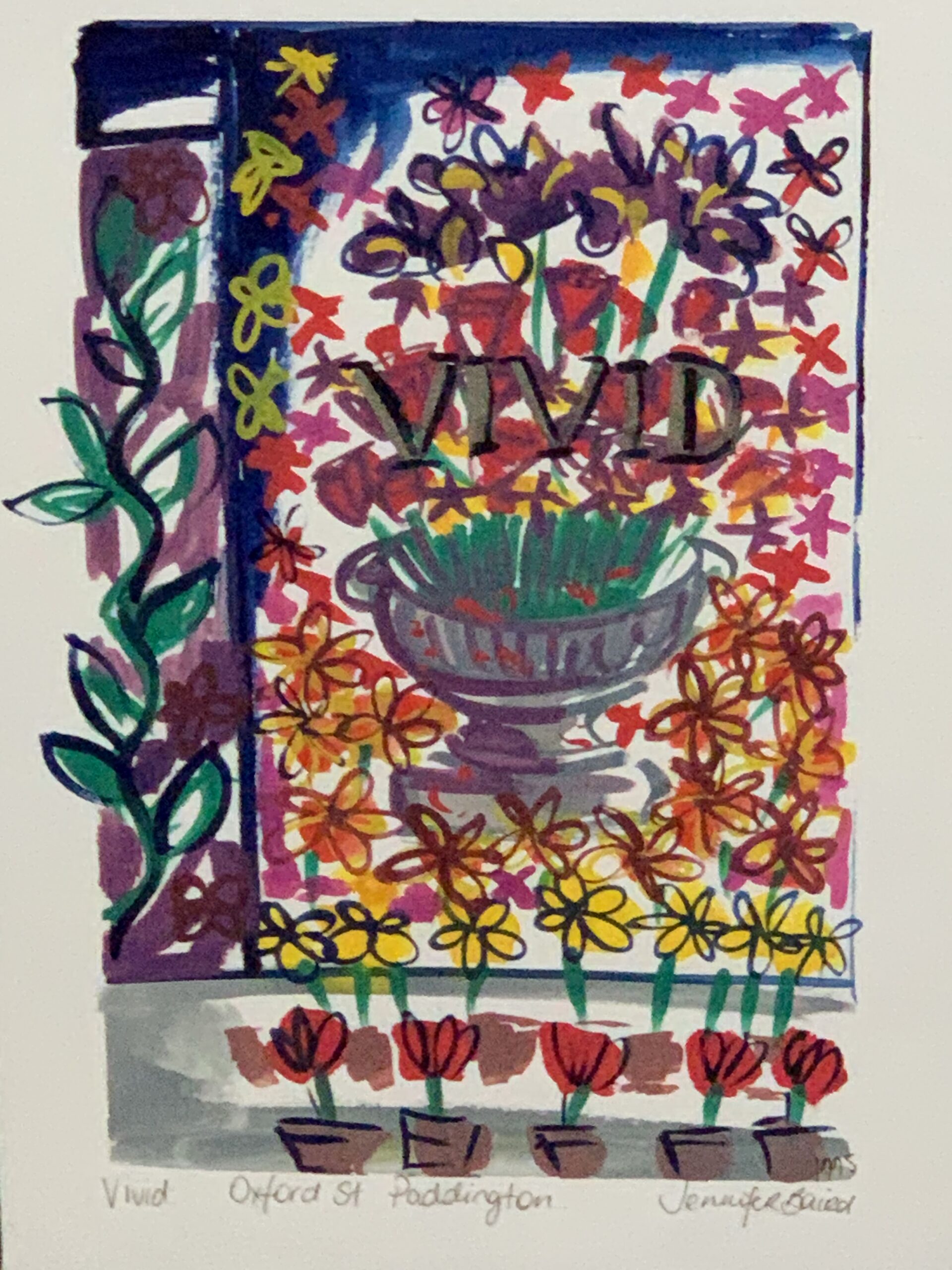 Jennifer Baird Original 1995 Painting - Vivid - 43x35cm - Vintage Keepsakes