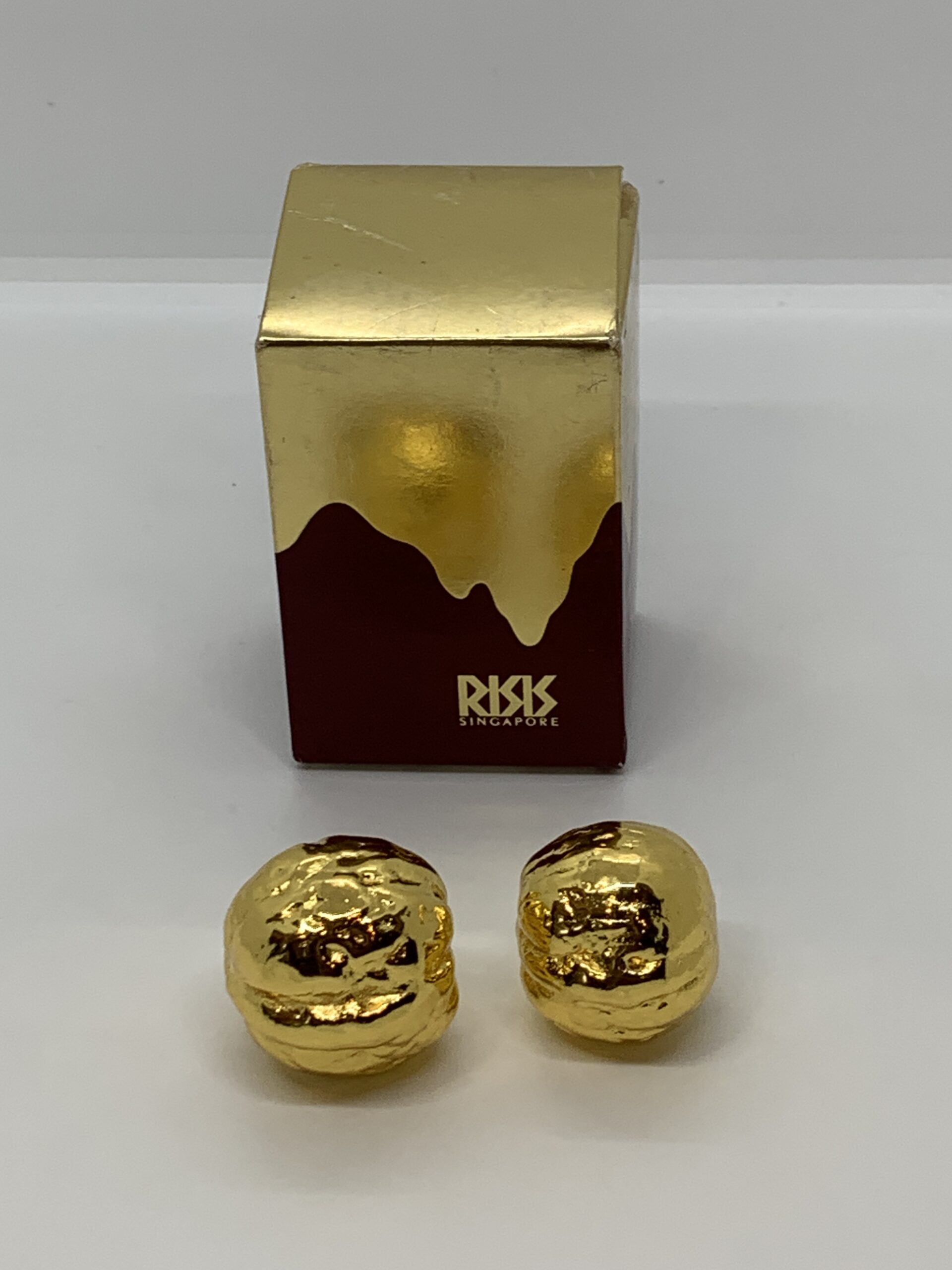 Risis Singapore Boxed Gold Plated Stress Reliever Walnuts - Vintage ...