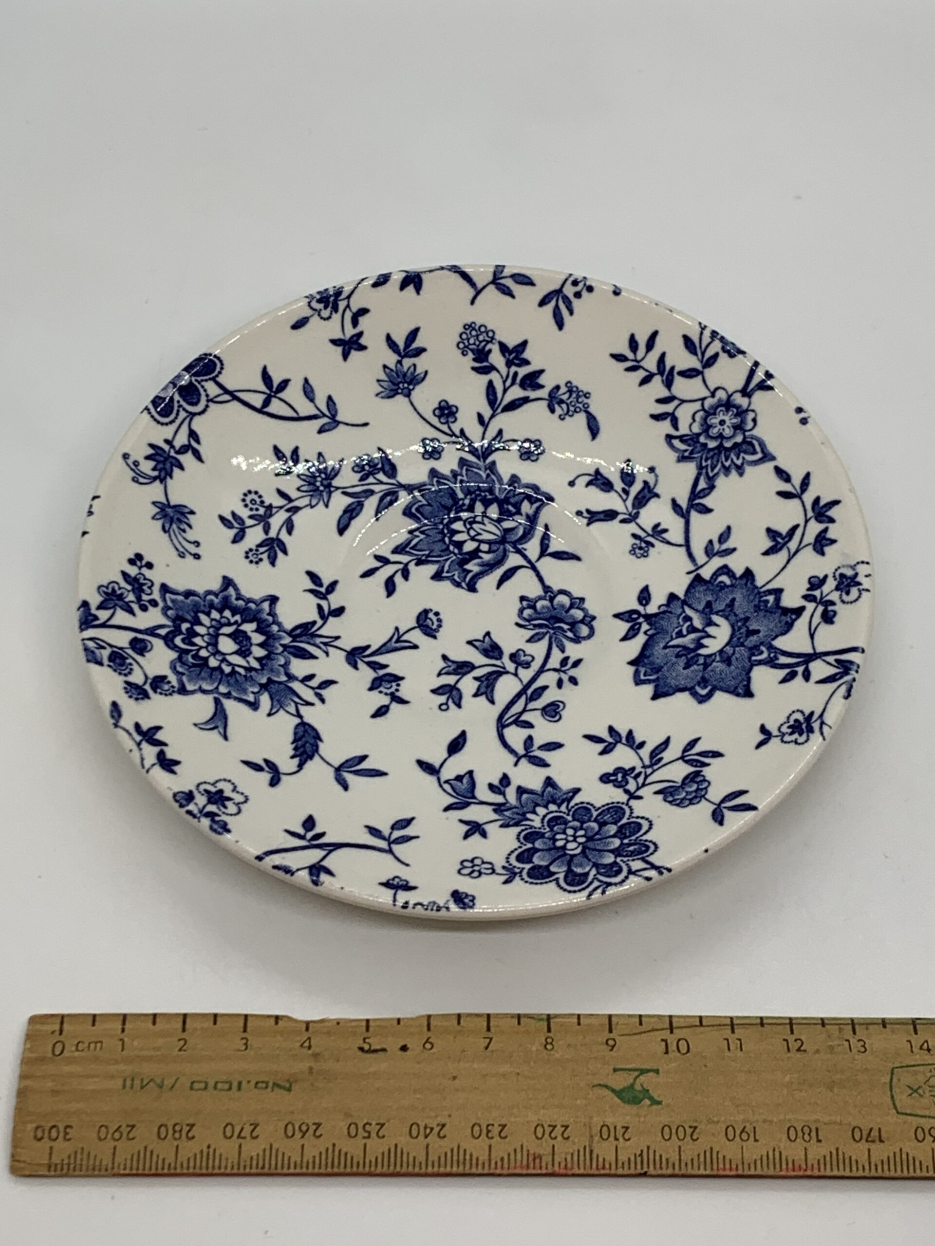 Broadhurst England Blue and White stamped Saucer 14cm - Vintage Keepsakes