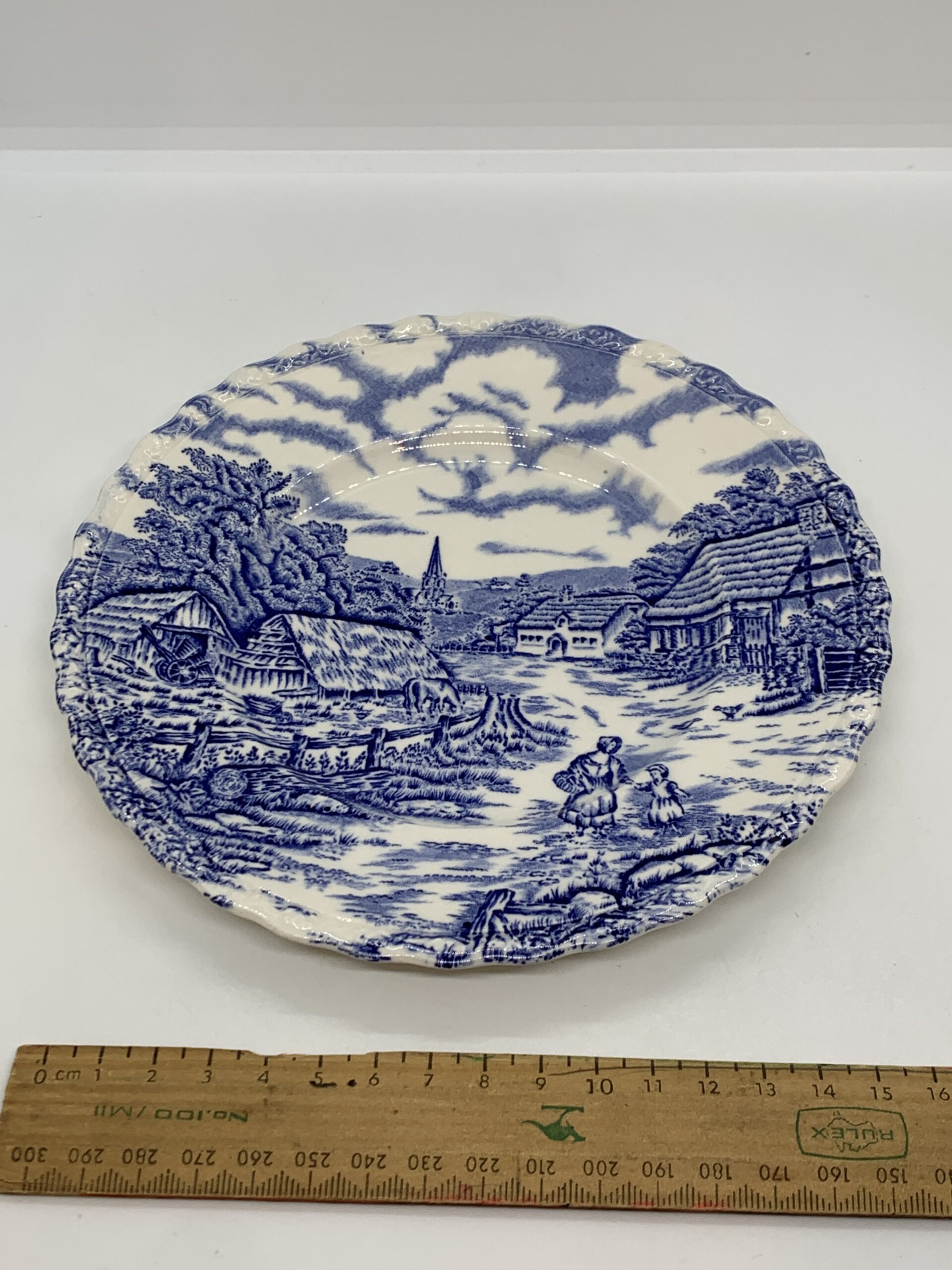Vintage Myott Rural Scene Blue and White Plate 17.5cm - Vintage Keepsakes
