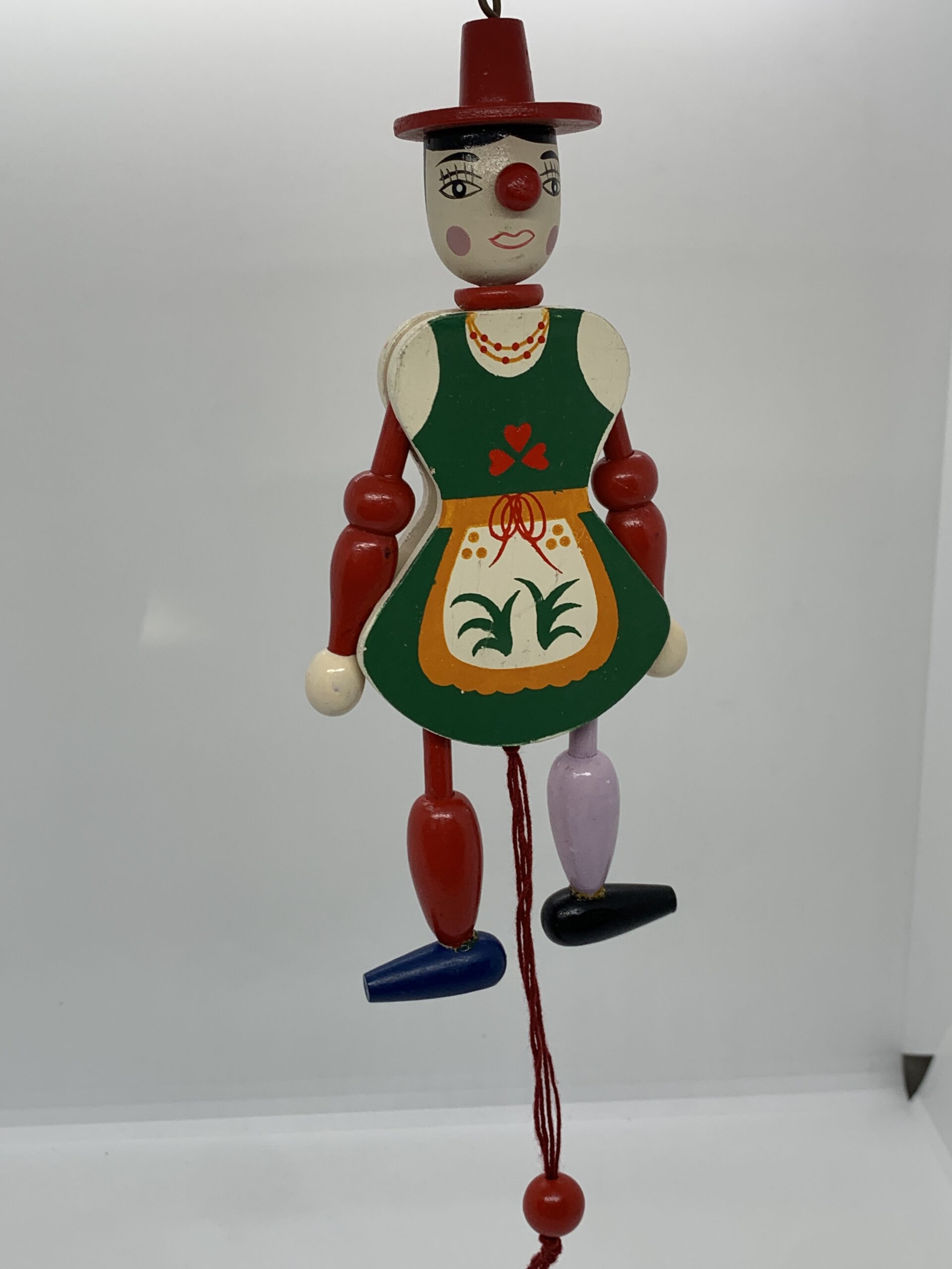 Wooden Hanging Pull String Doll Toy 19cm - Vintage Keepsakes