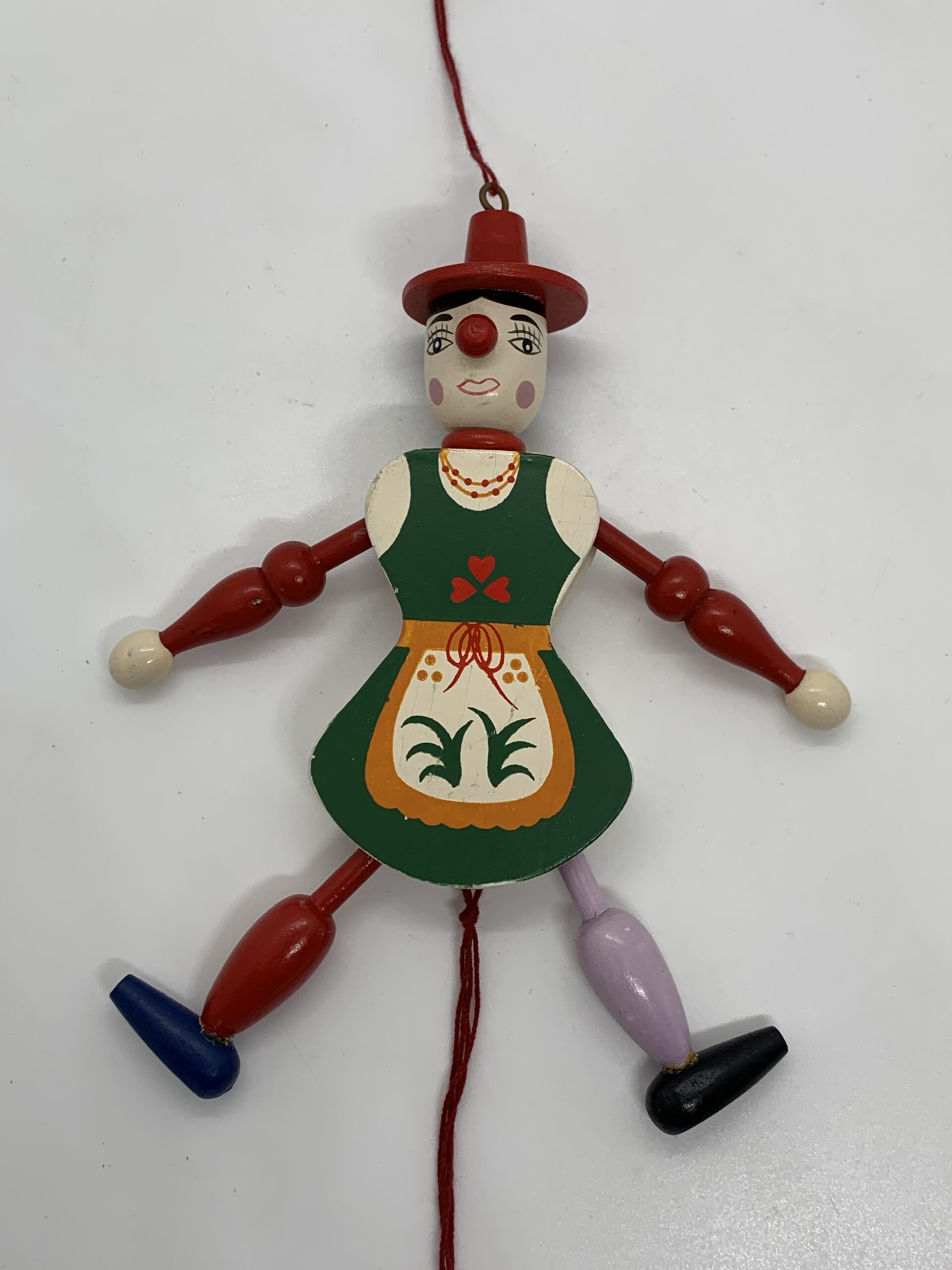 Wooden Hanging Pull String Doll Toy 19cm - Vintage Keepsakes