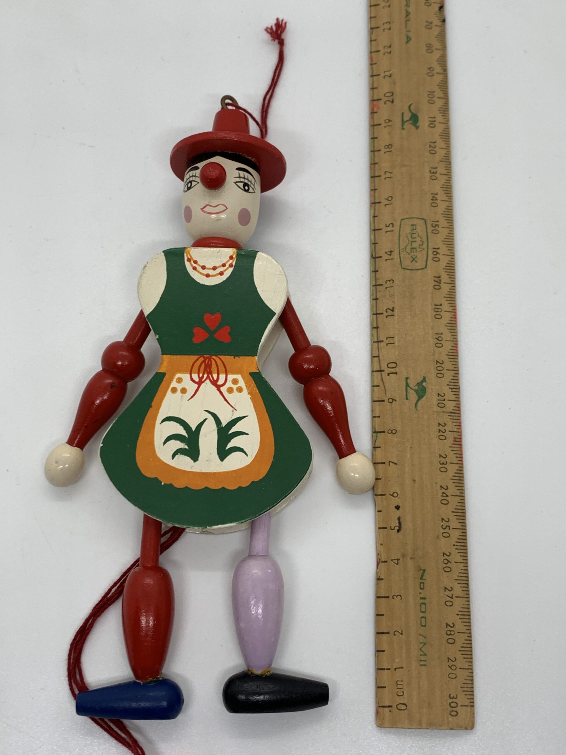 Wooden Hanging Pull String Doll Toy 19cm - Vintage Keepsakes