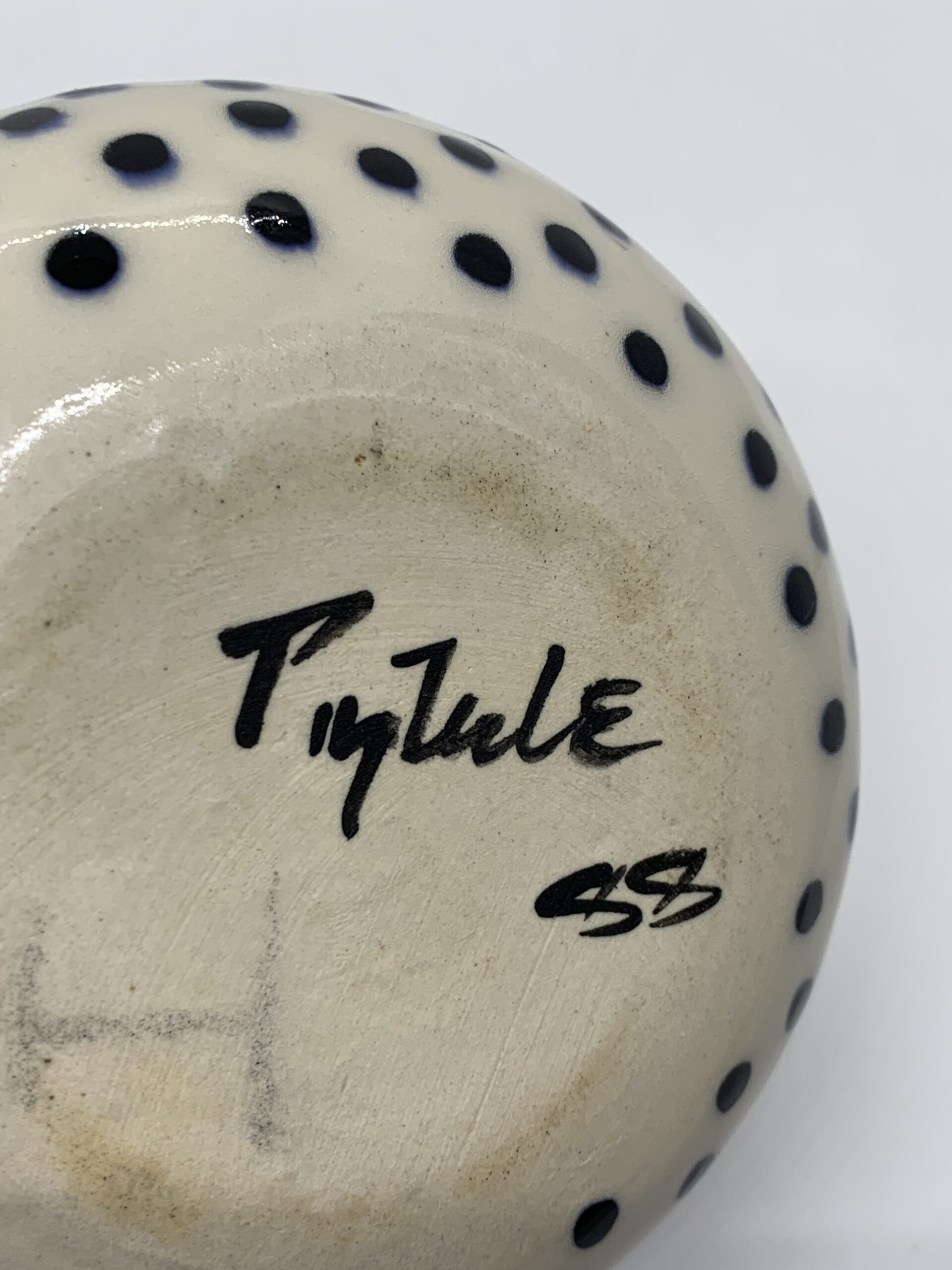 Blue Spotted Pottery Lidded Bowl 10cm high (signed to base) - Vintage ...