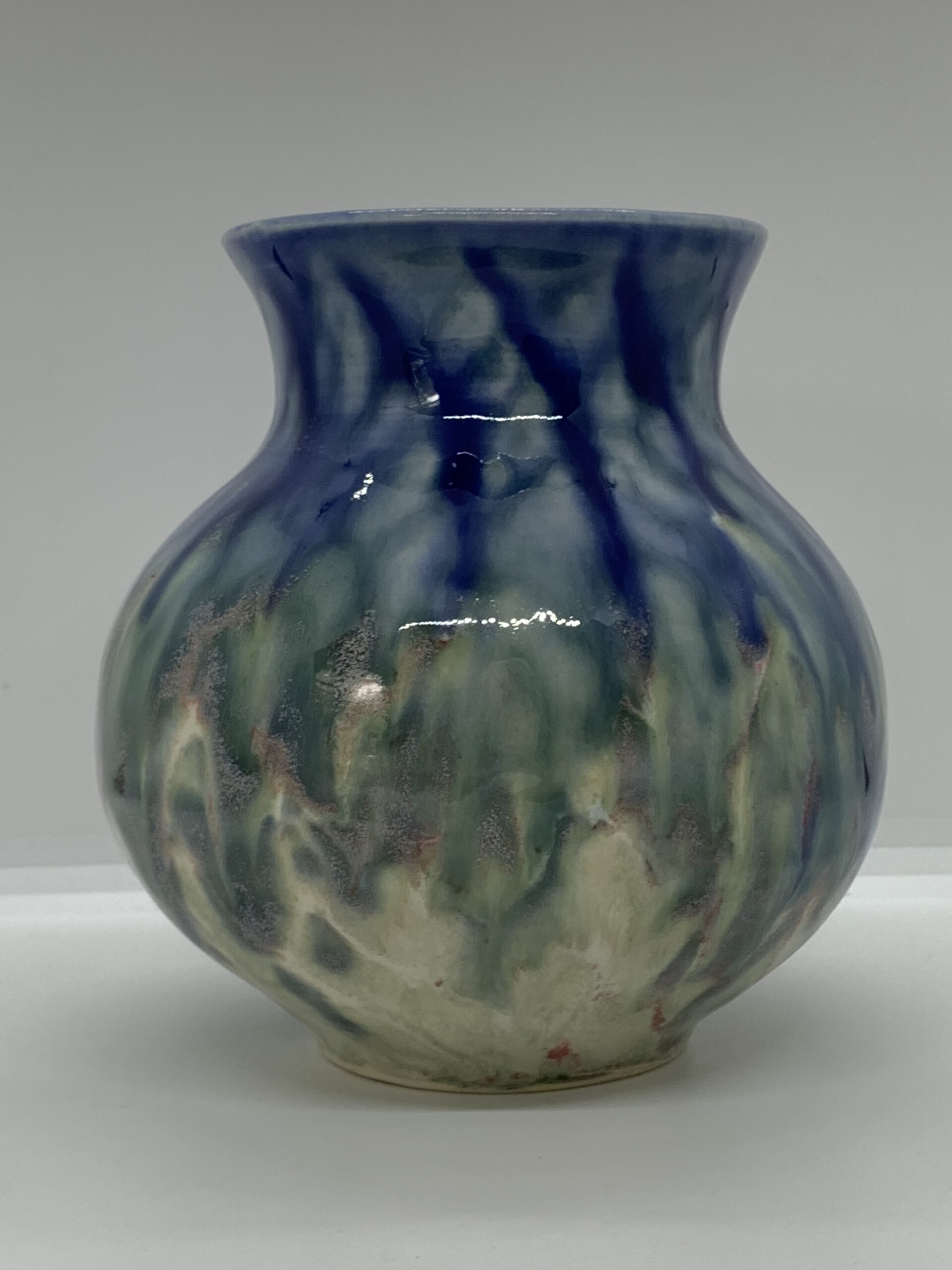 Beautiful Blue Green Drip Glaze Pottery Vase 13cm (incised marks to ...