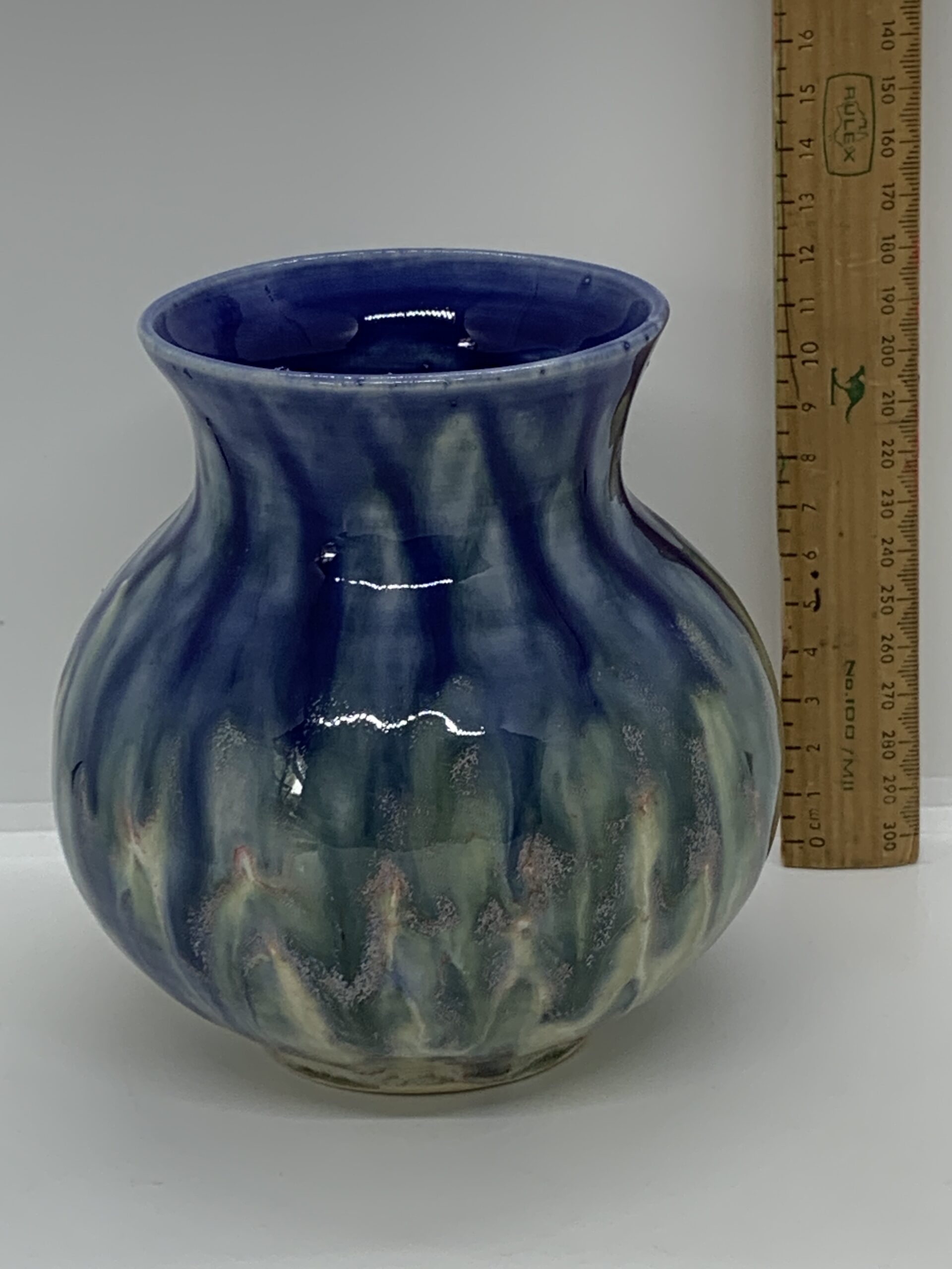 Beautiful Blue Green Drip Glaze Pottery Vase 13cm (incised marks to ...