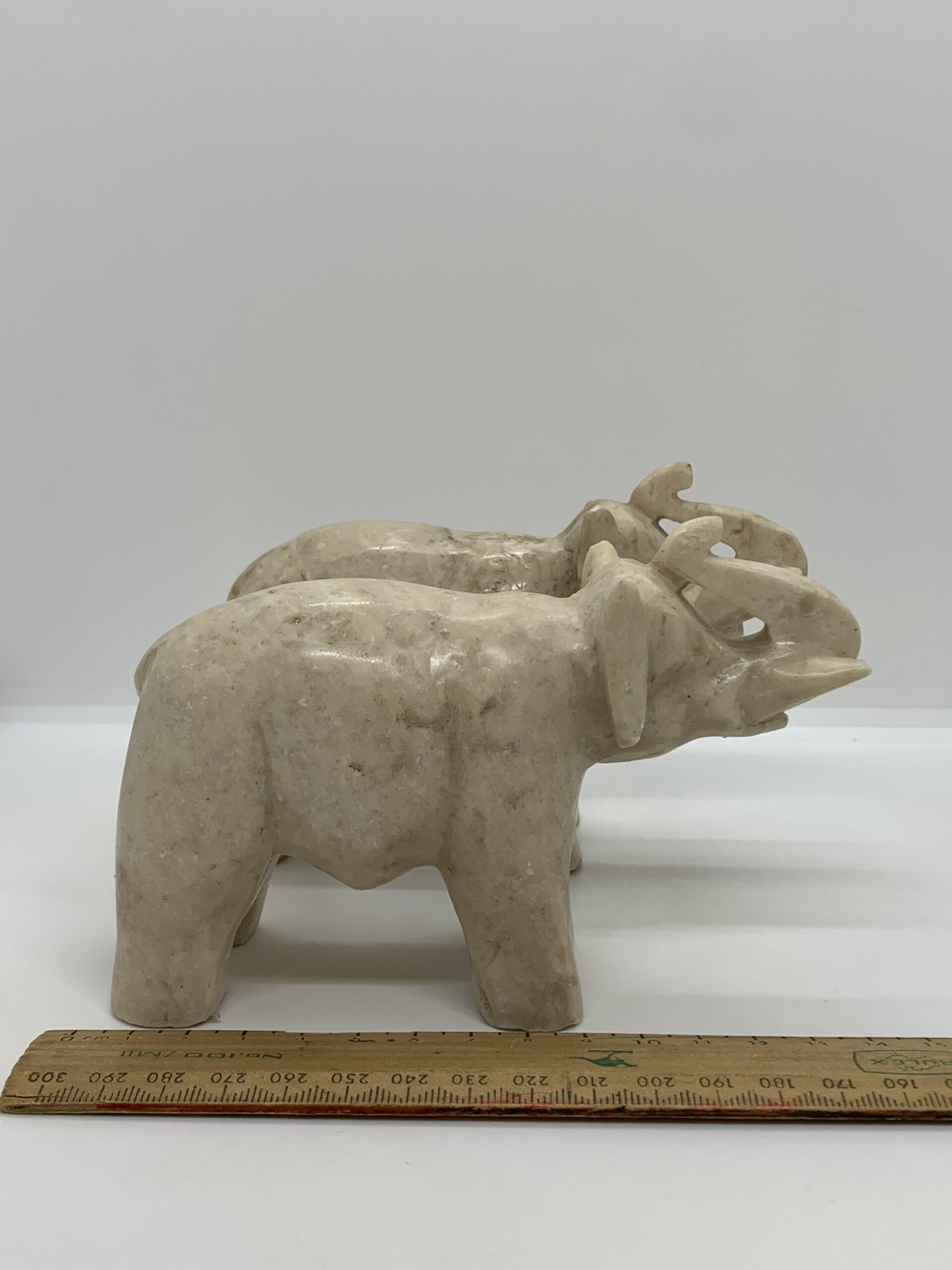 Pair of Carved Stone Elephants 8.5cm high - Vintage Keepsakes