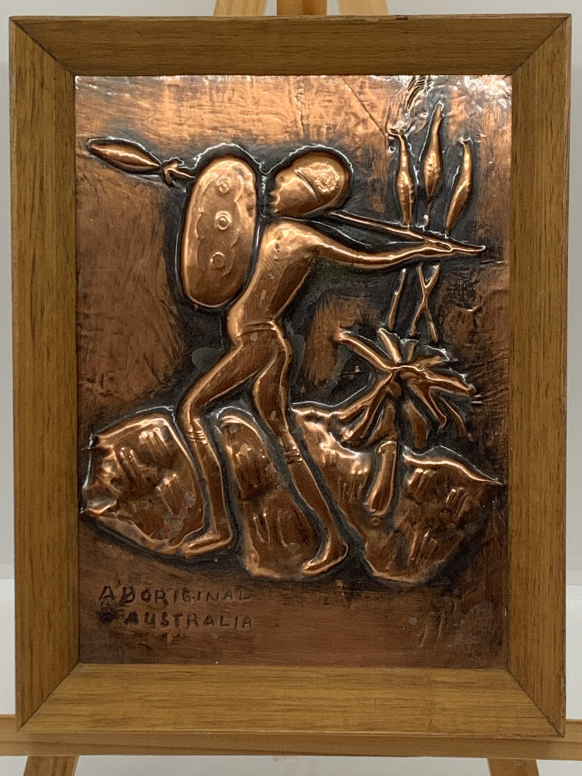 Vintage Framed Copper Relief Of Aboriginal Man (signed) 22x17cm ...