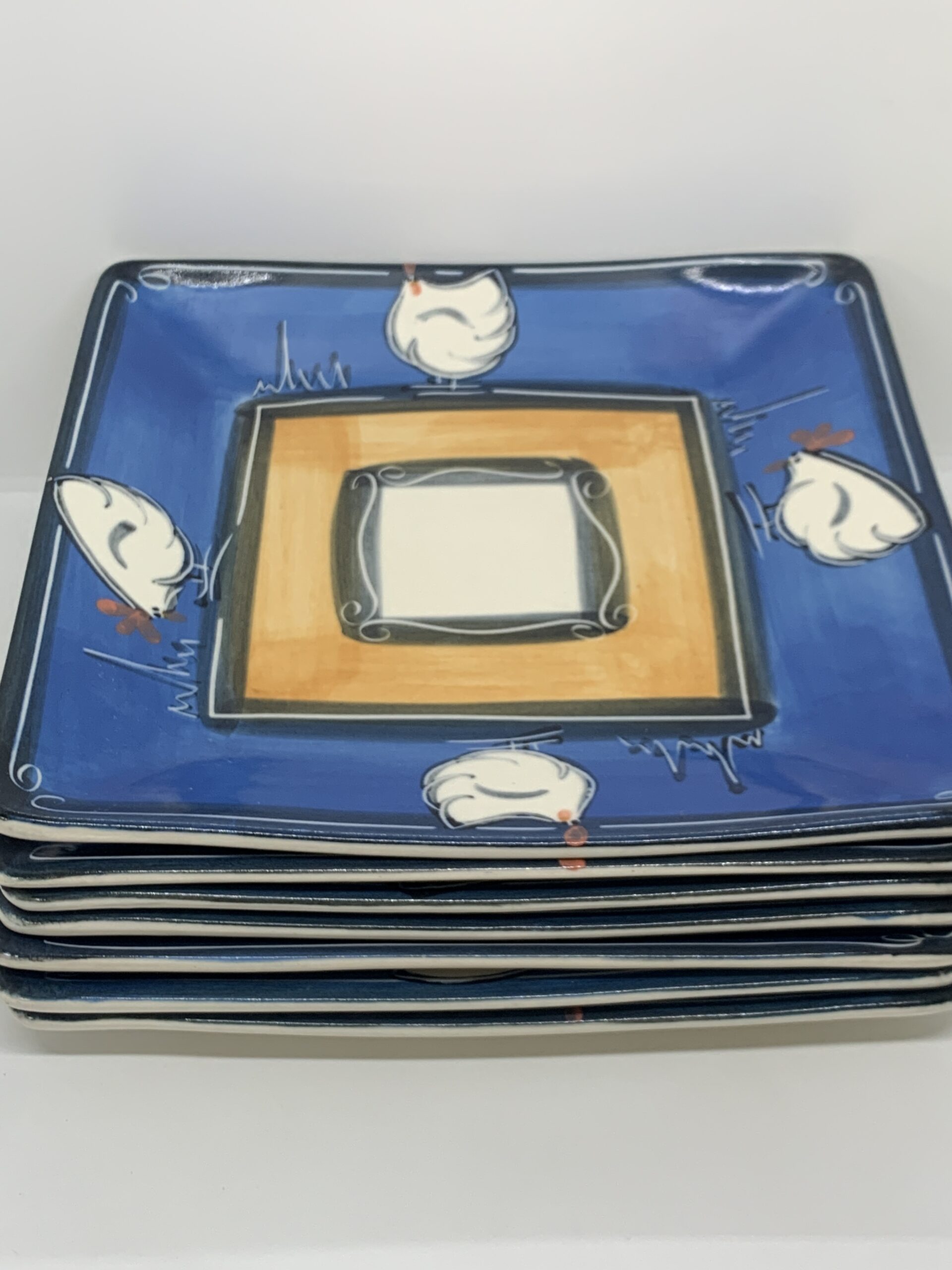 Virginia Maywald Pottery Square Plate 27cm - Chicken Theme (EACH ...