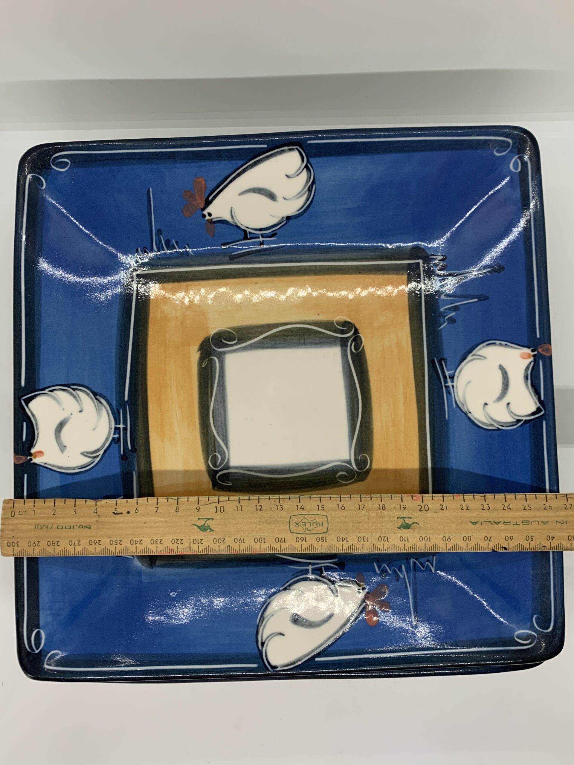 Virginia Maywald Pottery Square Plate 27cm - Chicken Theme (EACH ...