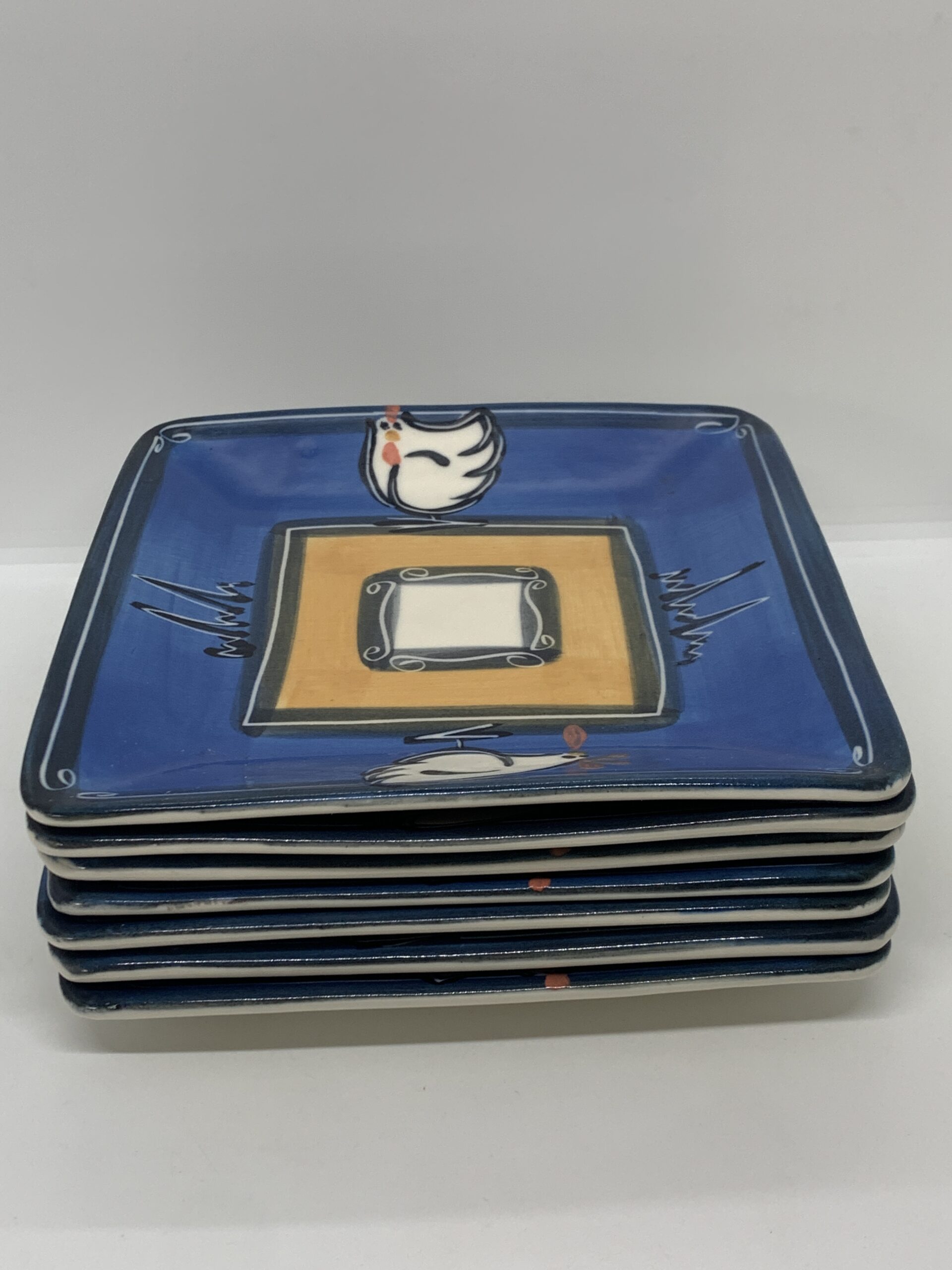 Virginia Maywald Pottery Square Plate 21cm - Chicken Theme (EACH ...