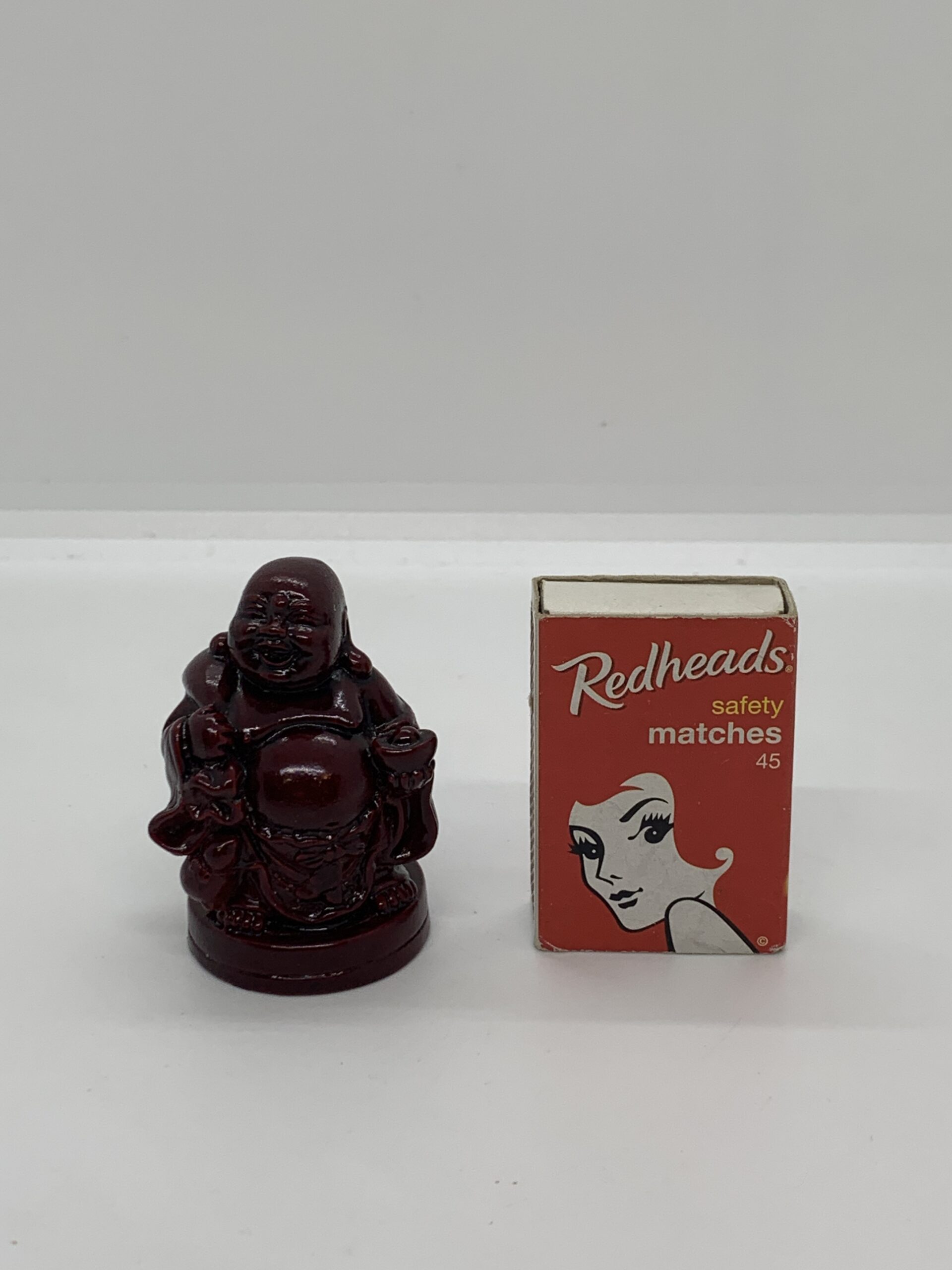 Chinese Red Resin Buddha Happy Laughing Figure 6cm - Vintage Keepsakes