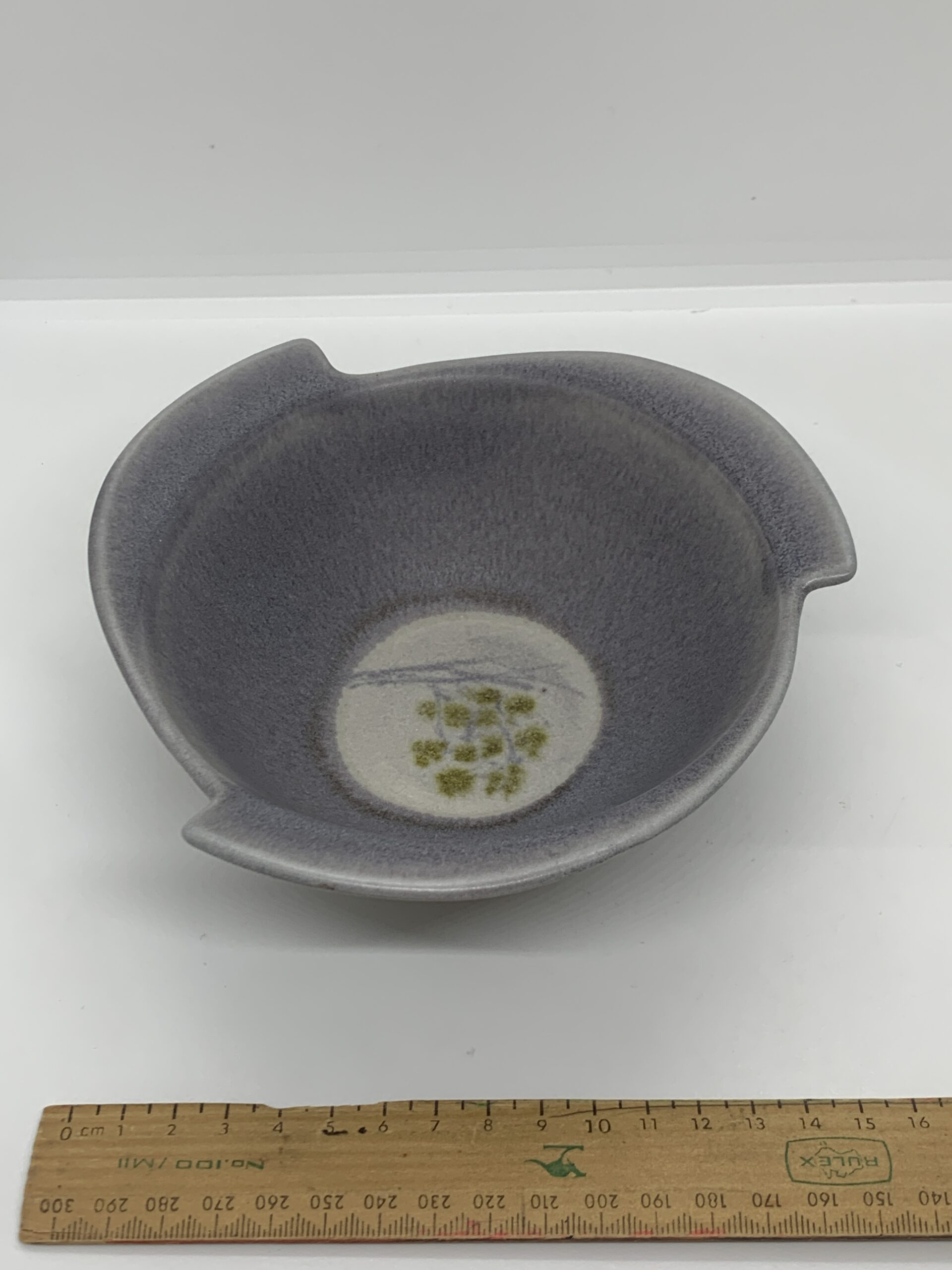 Pottery Bowl with lilac glaze and Floral Pattern (incised mark to base ...