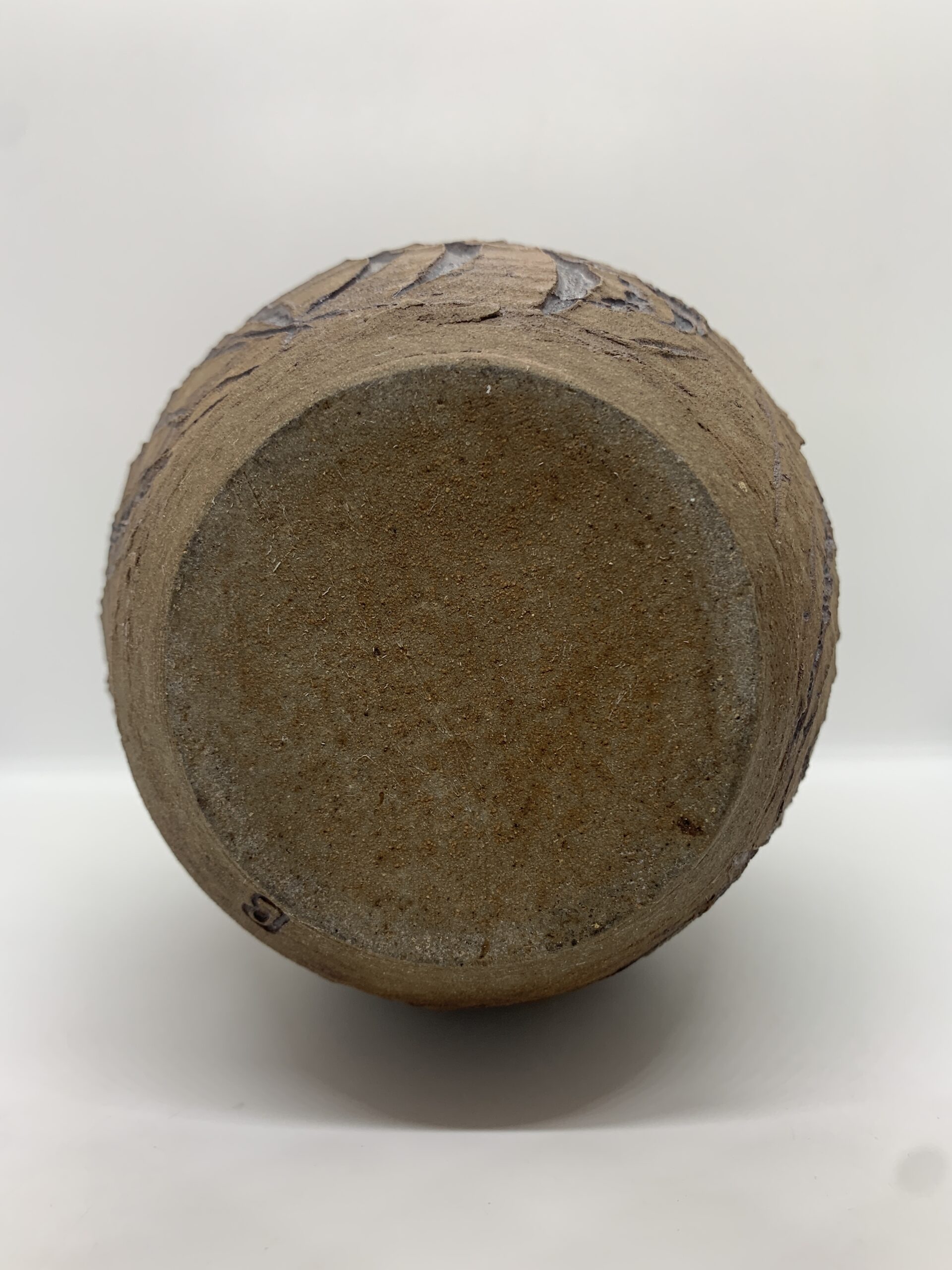 Large Incised Pattern Pottery Vase with Narrow Top 24cm (stamped to the ...