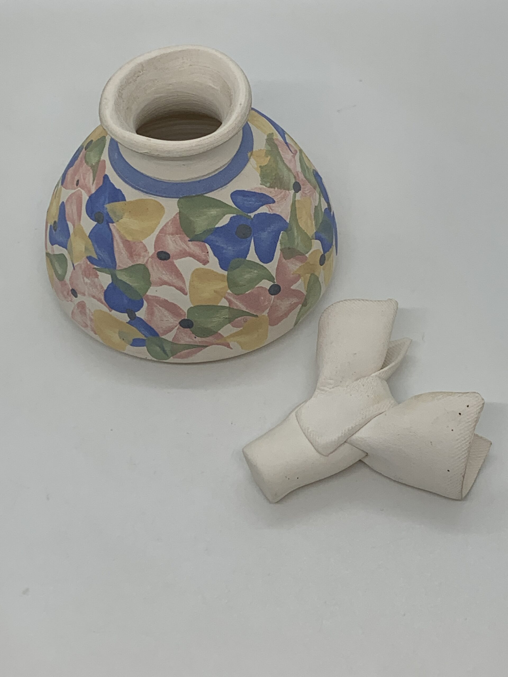 Clare Locker Australian Pottery Handpainted Vase with Bow Style Stopper ...