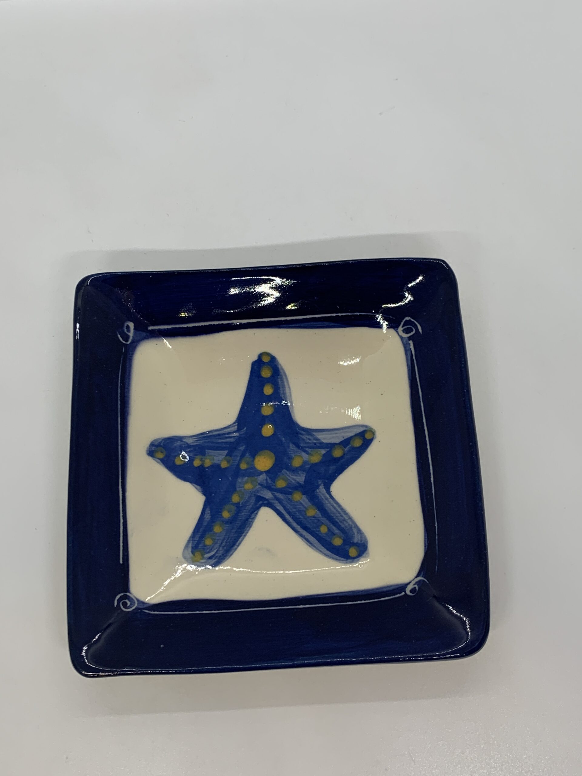 Pottery Square Plate with Starfish Design signed to base 14cm - Vintage ...