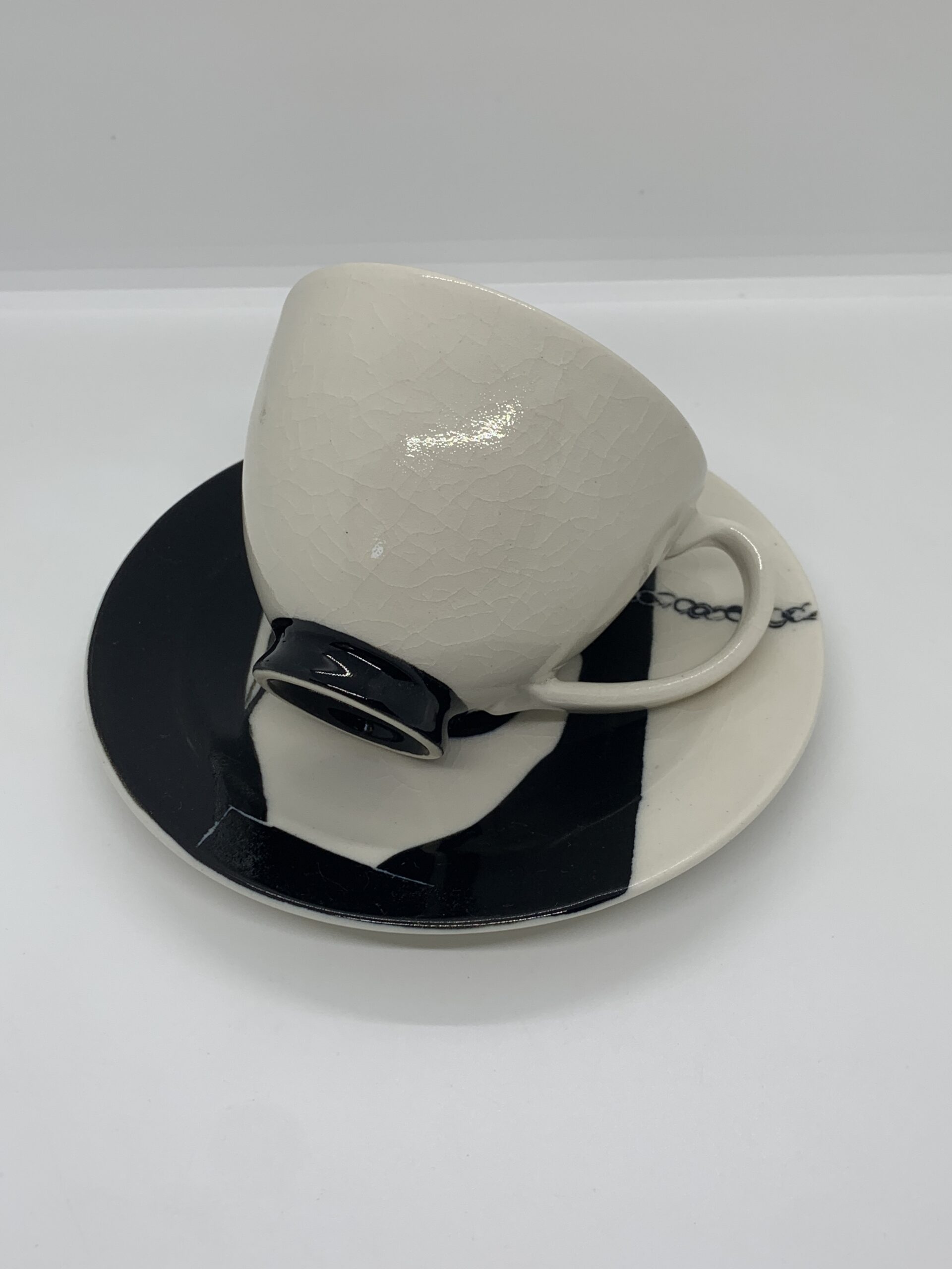 Margaret Pilgrim Pottery Cup and Saucer (black and white pattern ...