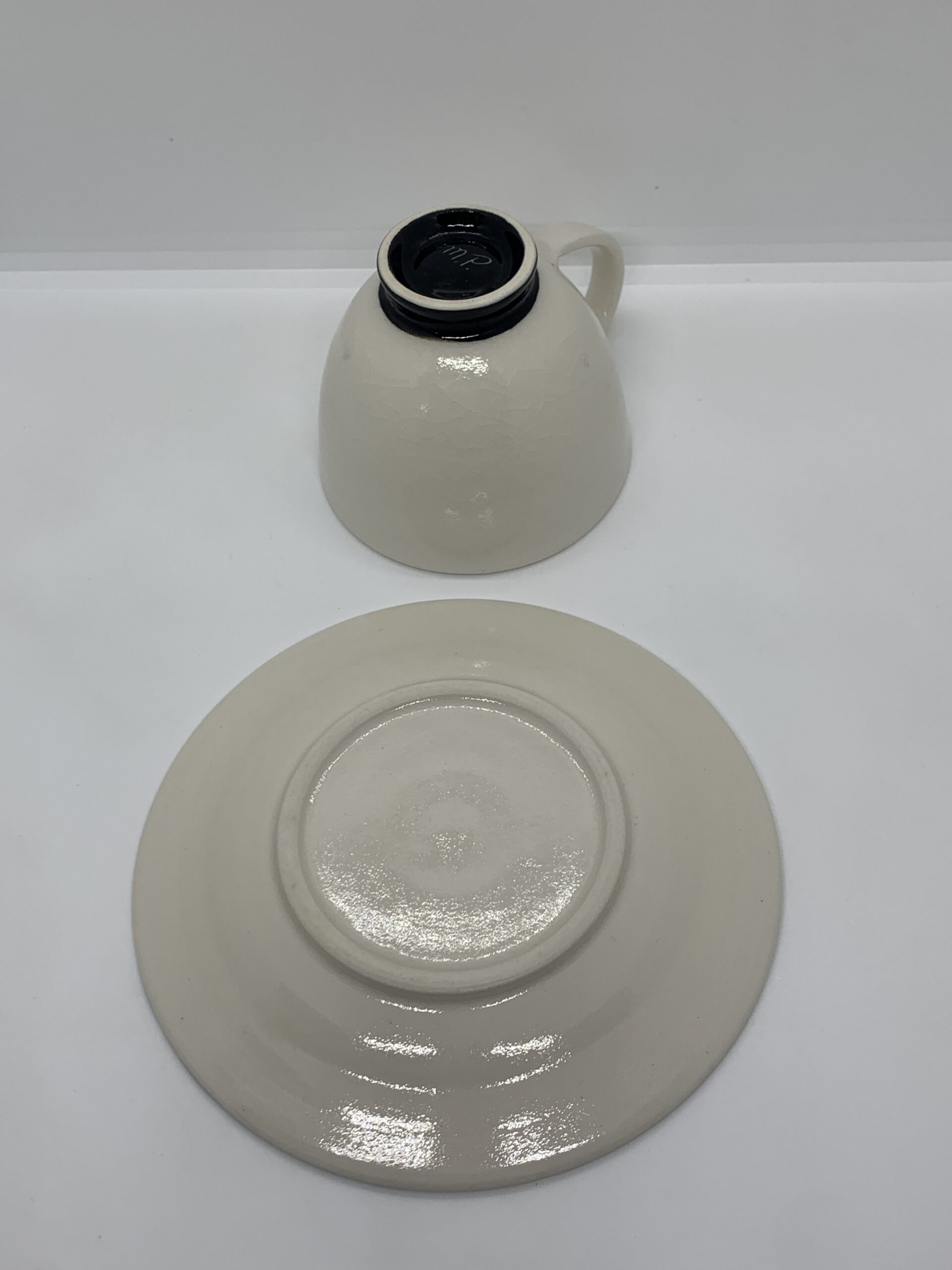 Margaret Pilgrim Pottery Cup and Saucer (black and white pattern ...