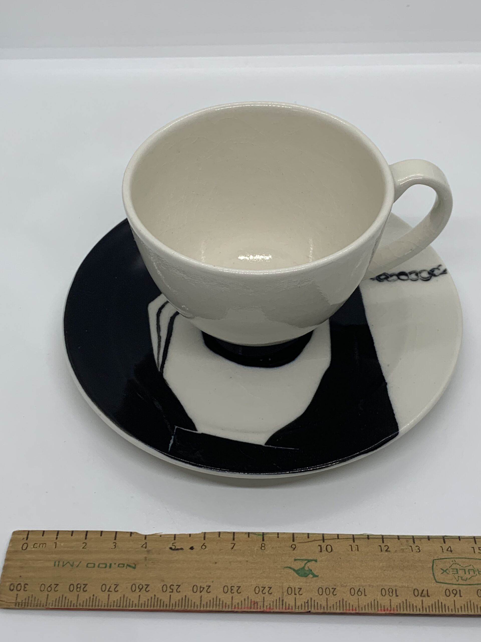 Margaret Pilgrim Pottery Cup and Saucer (black and white pattern ...