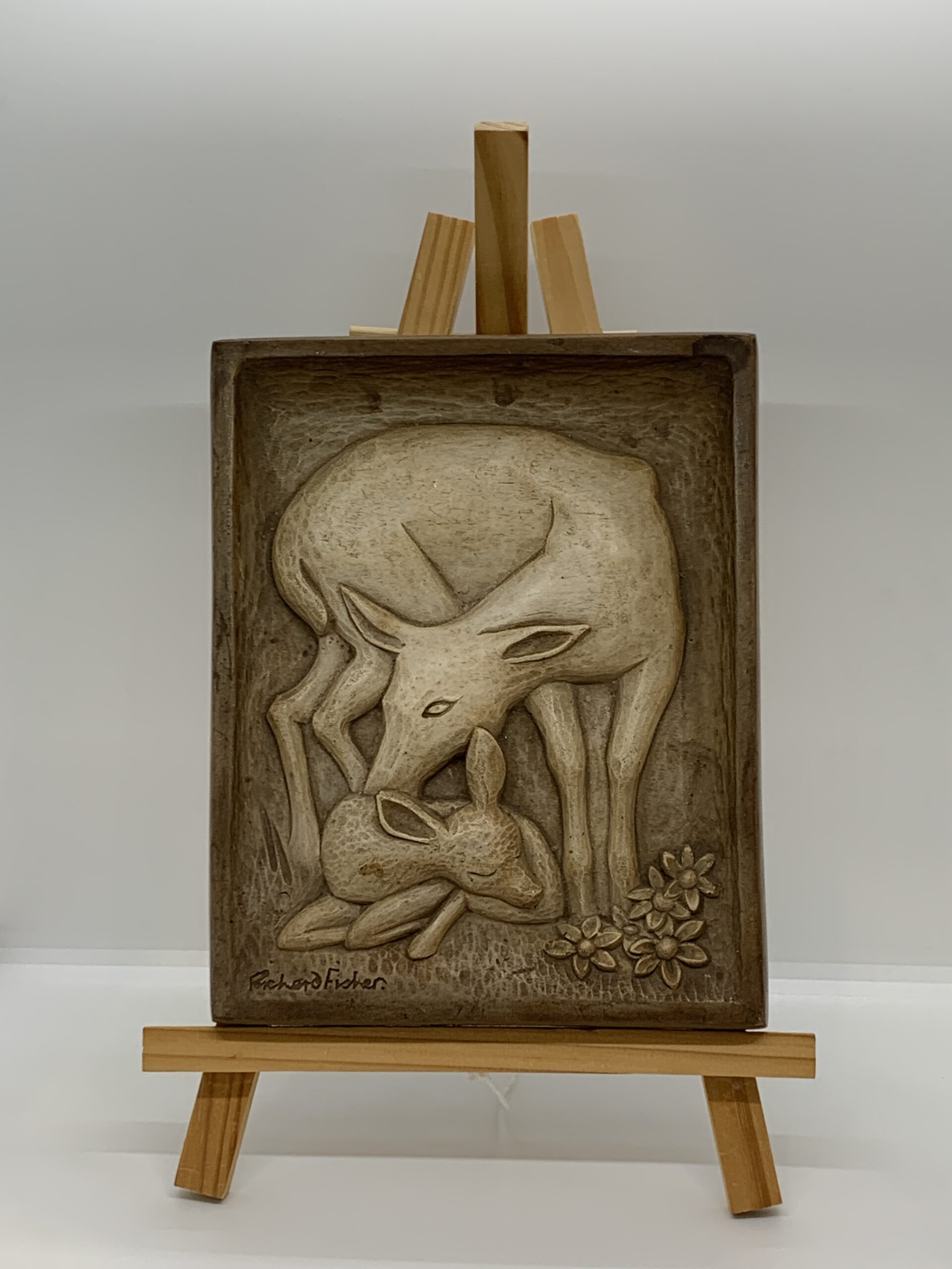 Rectangular Pottery Wall Plaque Richard Fisher Doe & Faun 20x16cm ...