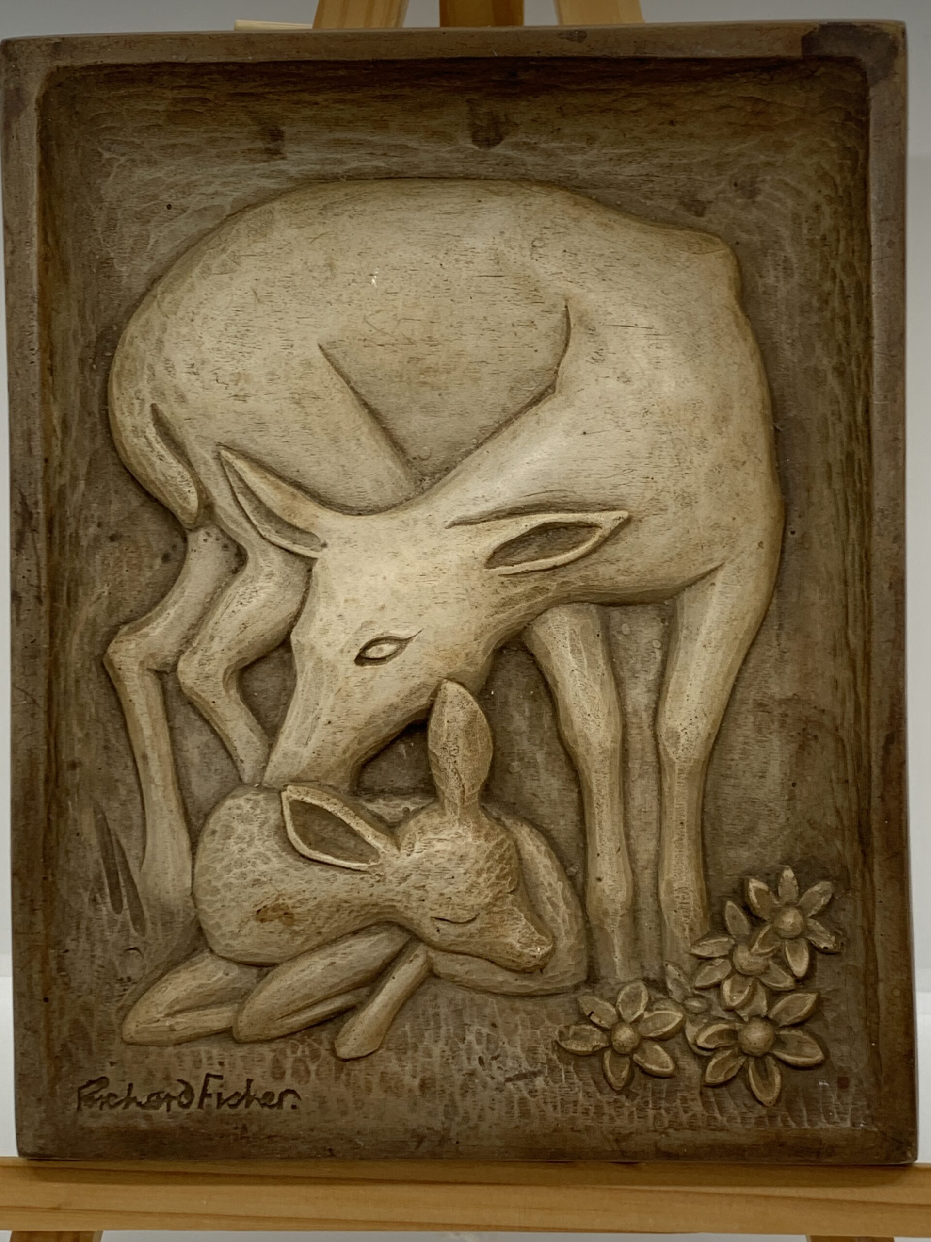 Rectangular Pottery Wall Plaque Richard Fisher Doe & Faun 20x16cm ...