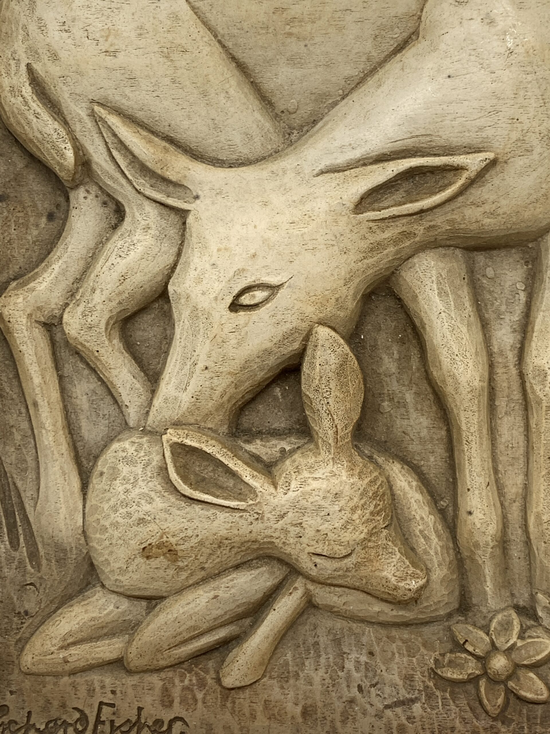 Rectangular Pottery Wall Plaque Richard Fisher Doe & Faun 20x16cm ...