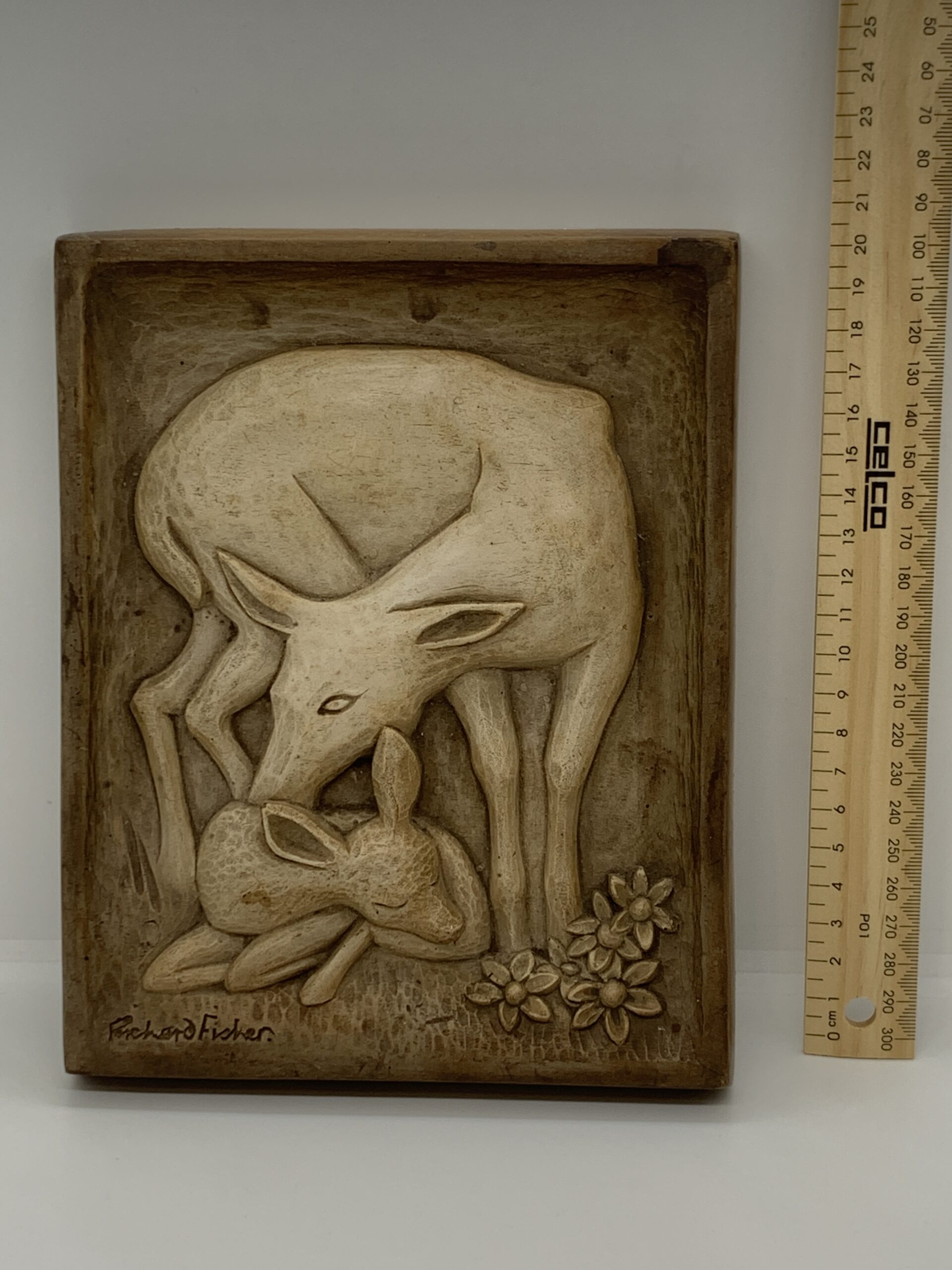 Rectangular Pottery Wall Plaque Richard Fisher Doe & Faun 20x16cm ...