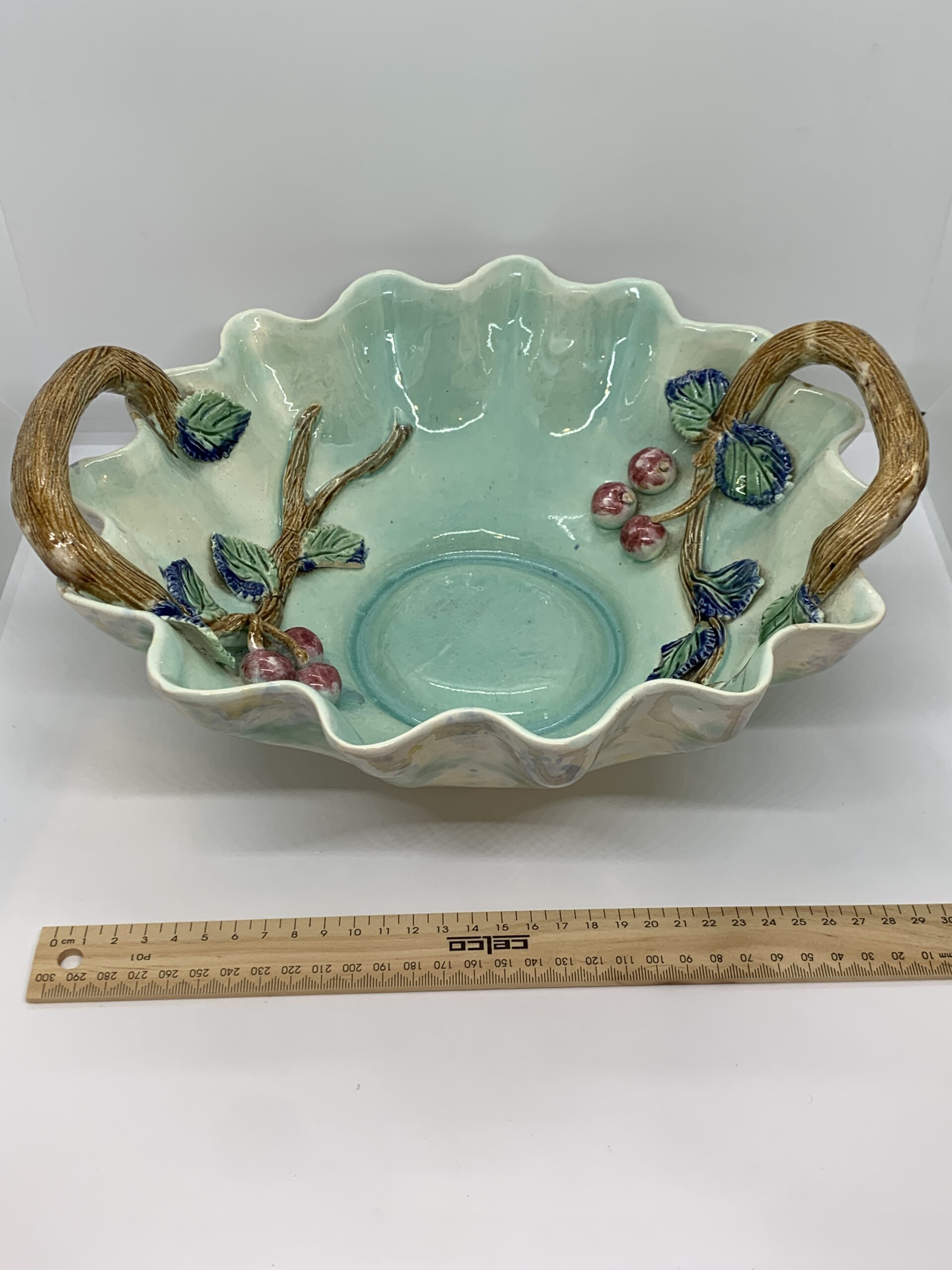 Delamere Art Australian Pottery Grapevine And Branch Handled Ruffled
