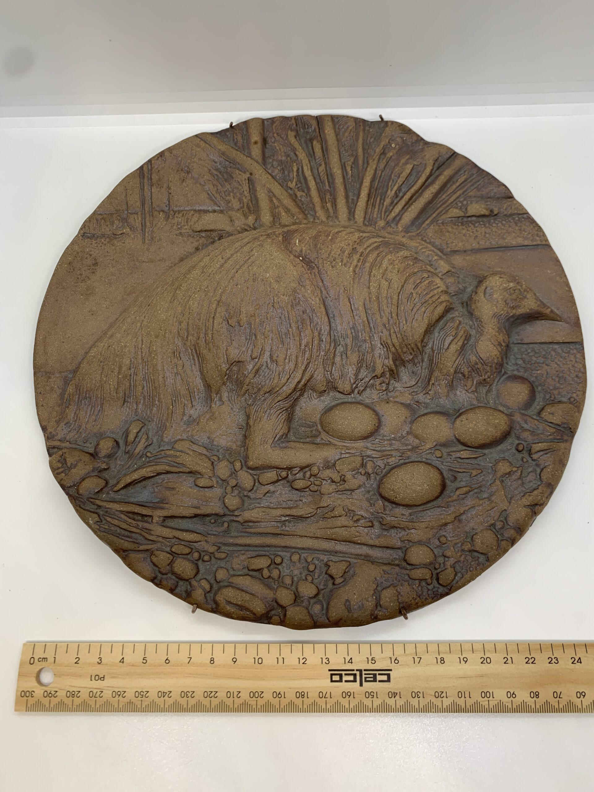 Belltower Pottery Round Wall Plaque 28cm Emu - Vintage Keepsakes