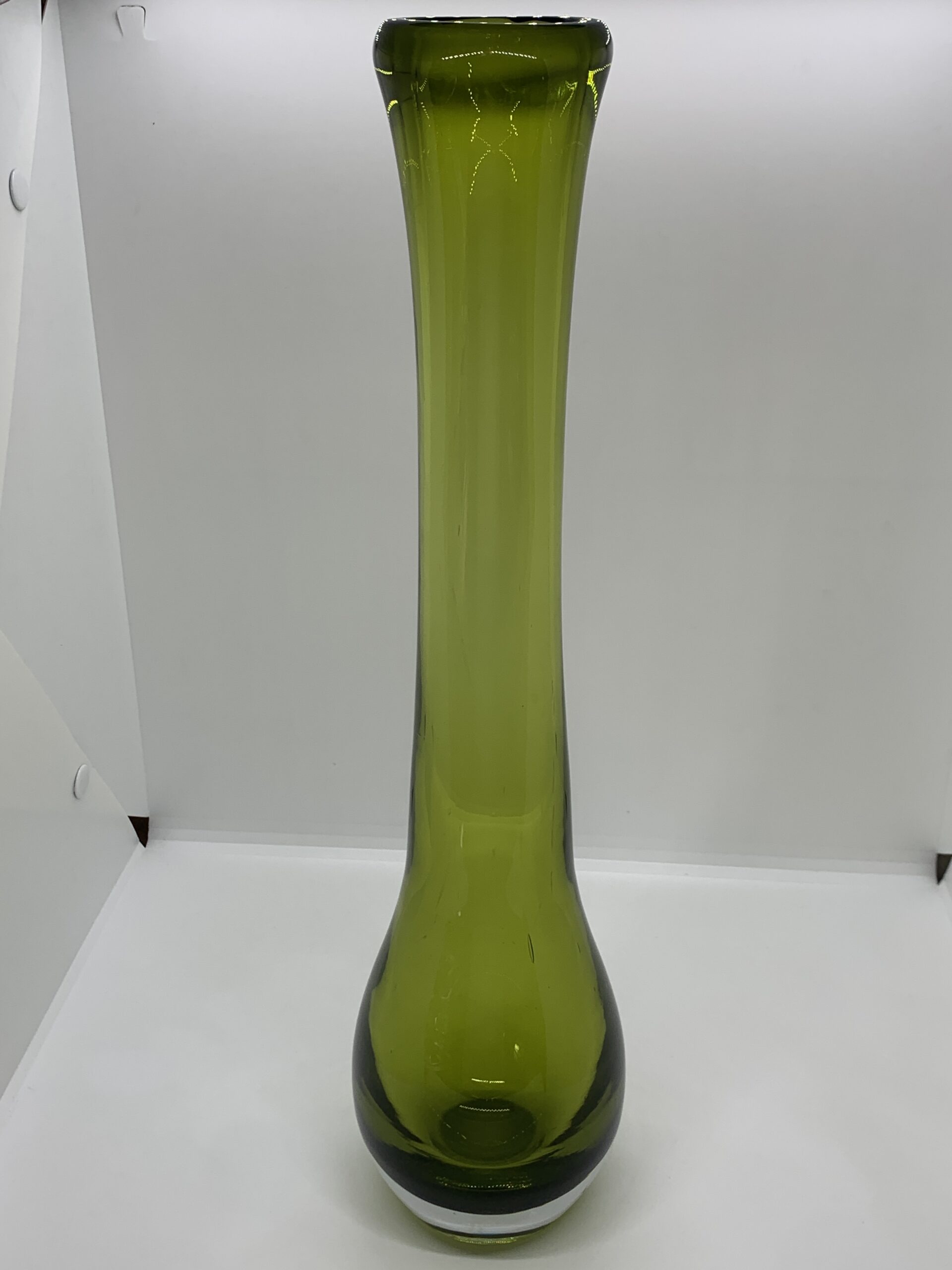 Tall Olive Green Glass Vase 41cm - Vintage Keepsakes