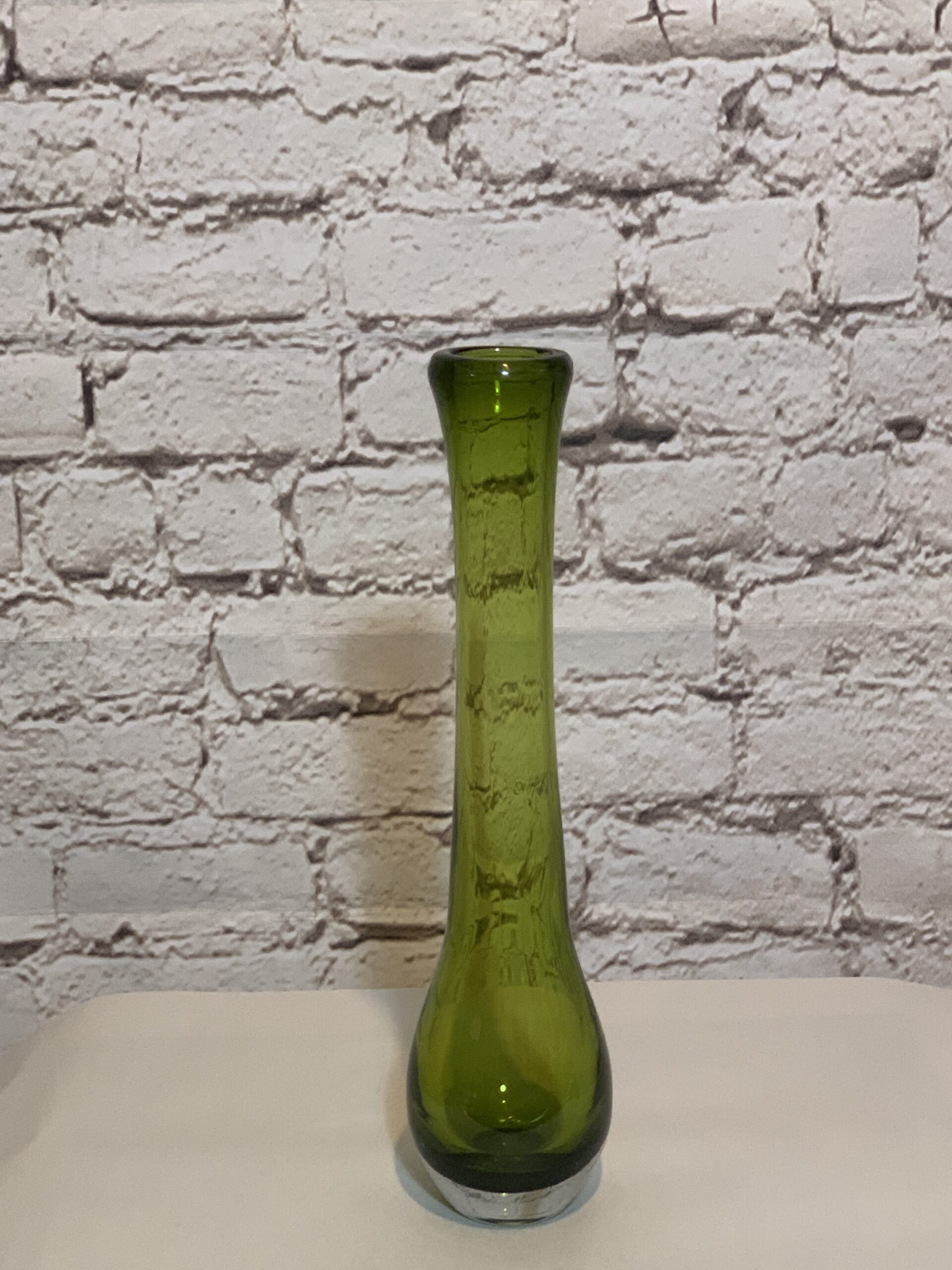 Tall Olive Green Glass Vase 41cm - Vintage Keepsakes