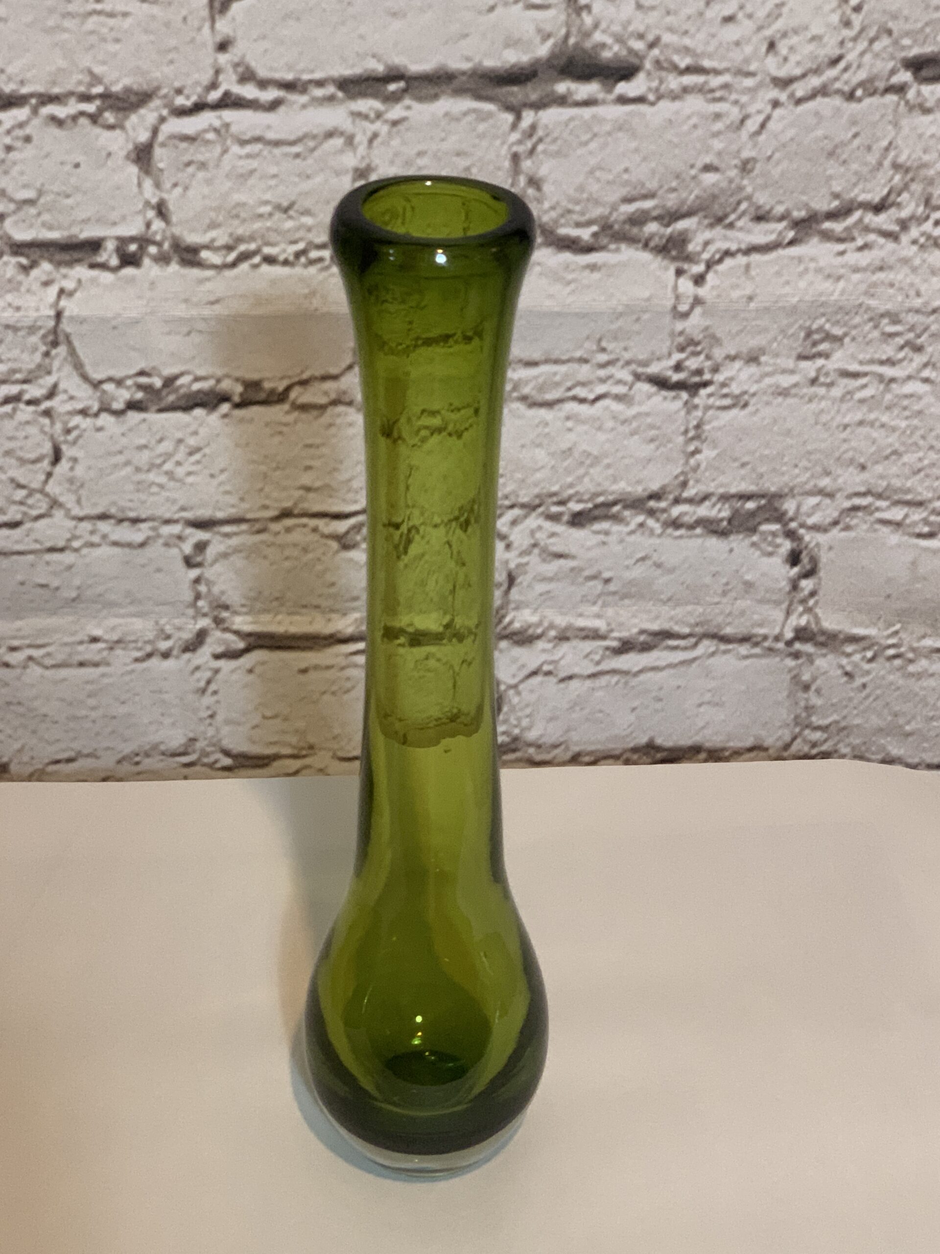 Tall Olive Green Glass Vase 41cm - Vintage Keepsakes