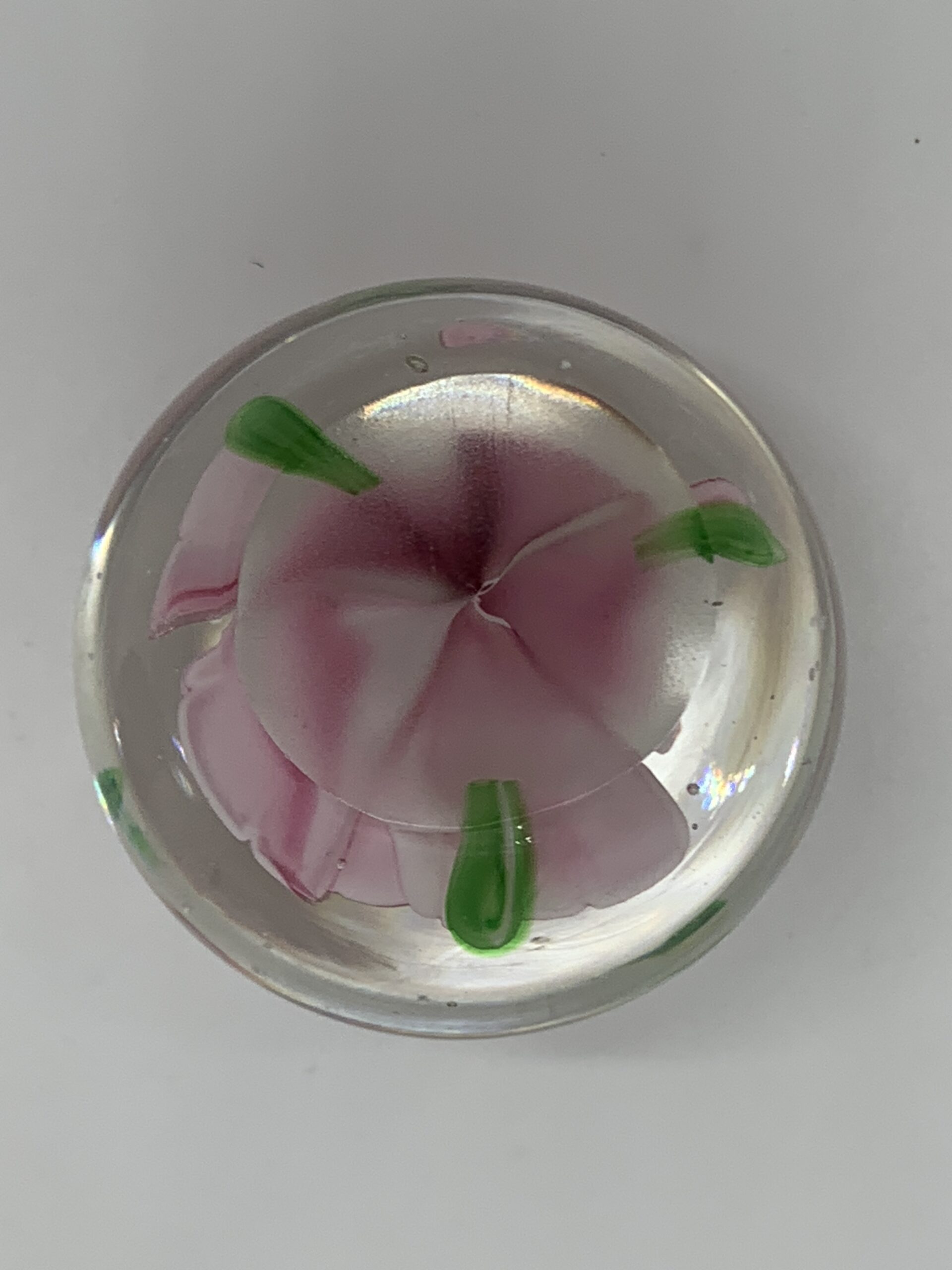 Glass Paperweight with Pink Flower 5cm high - Vintage Keepsakes