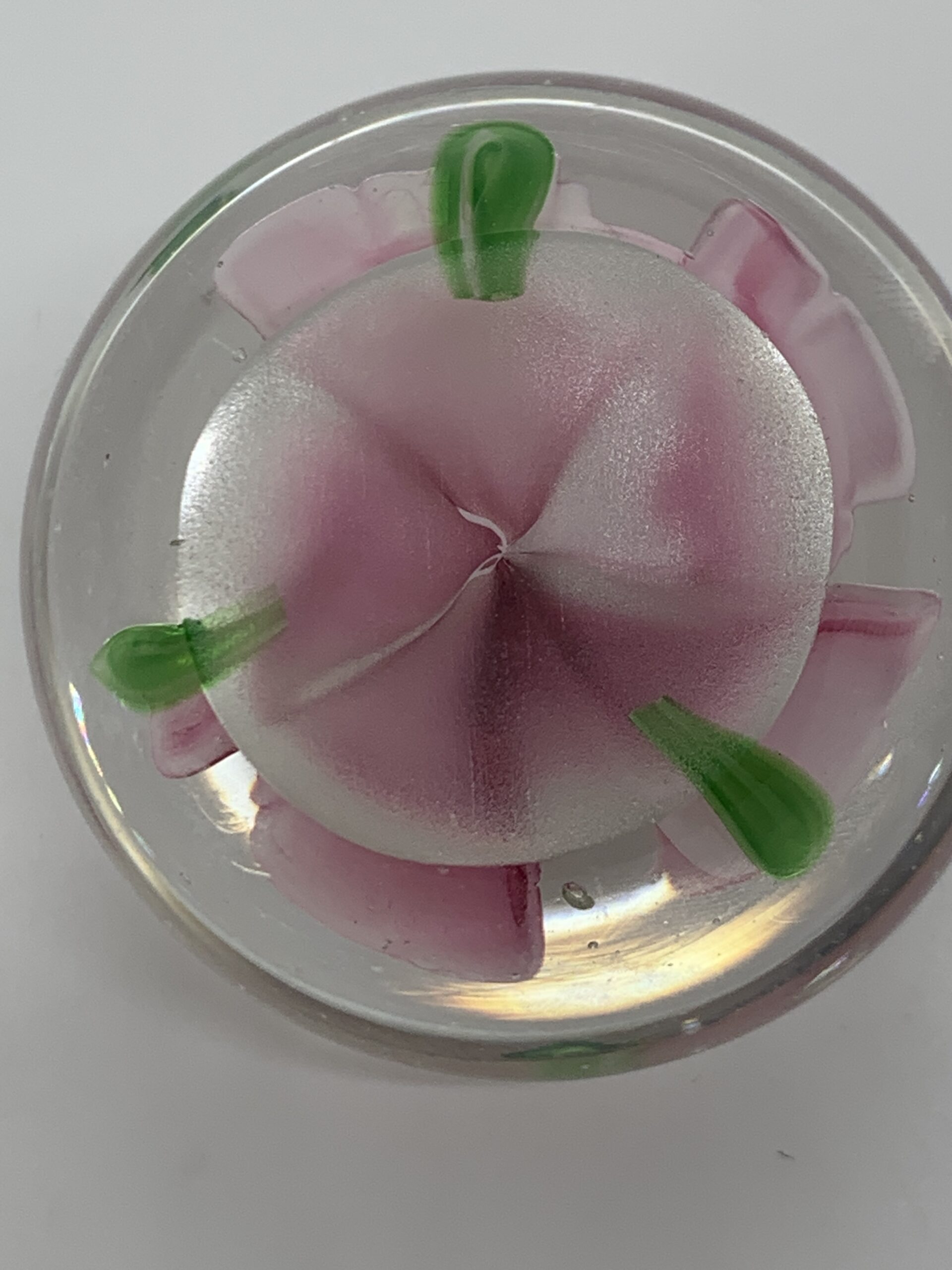 Glass Paperweight with Pink Flower 5cm high - Vintage Keepsakes