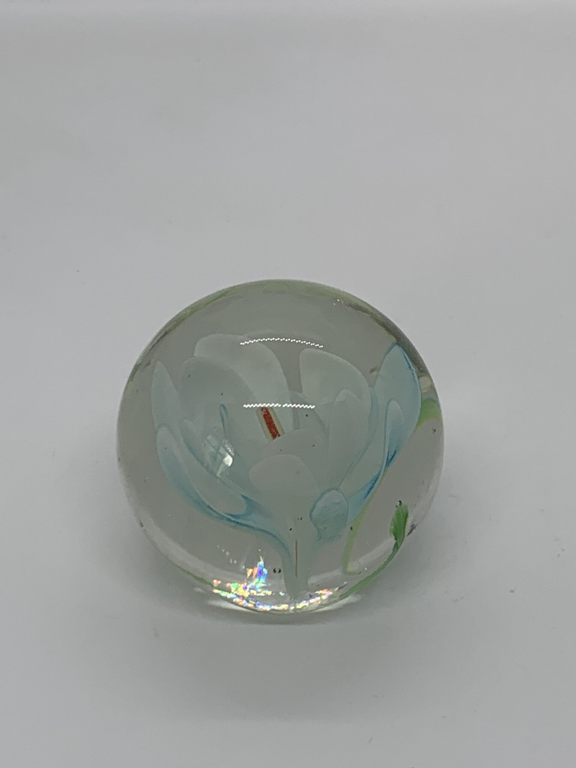 Small Glass Paperweight with White Flower 4cm - Vintage Keepsakes