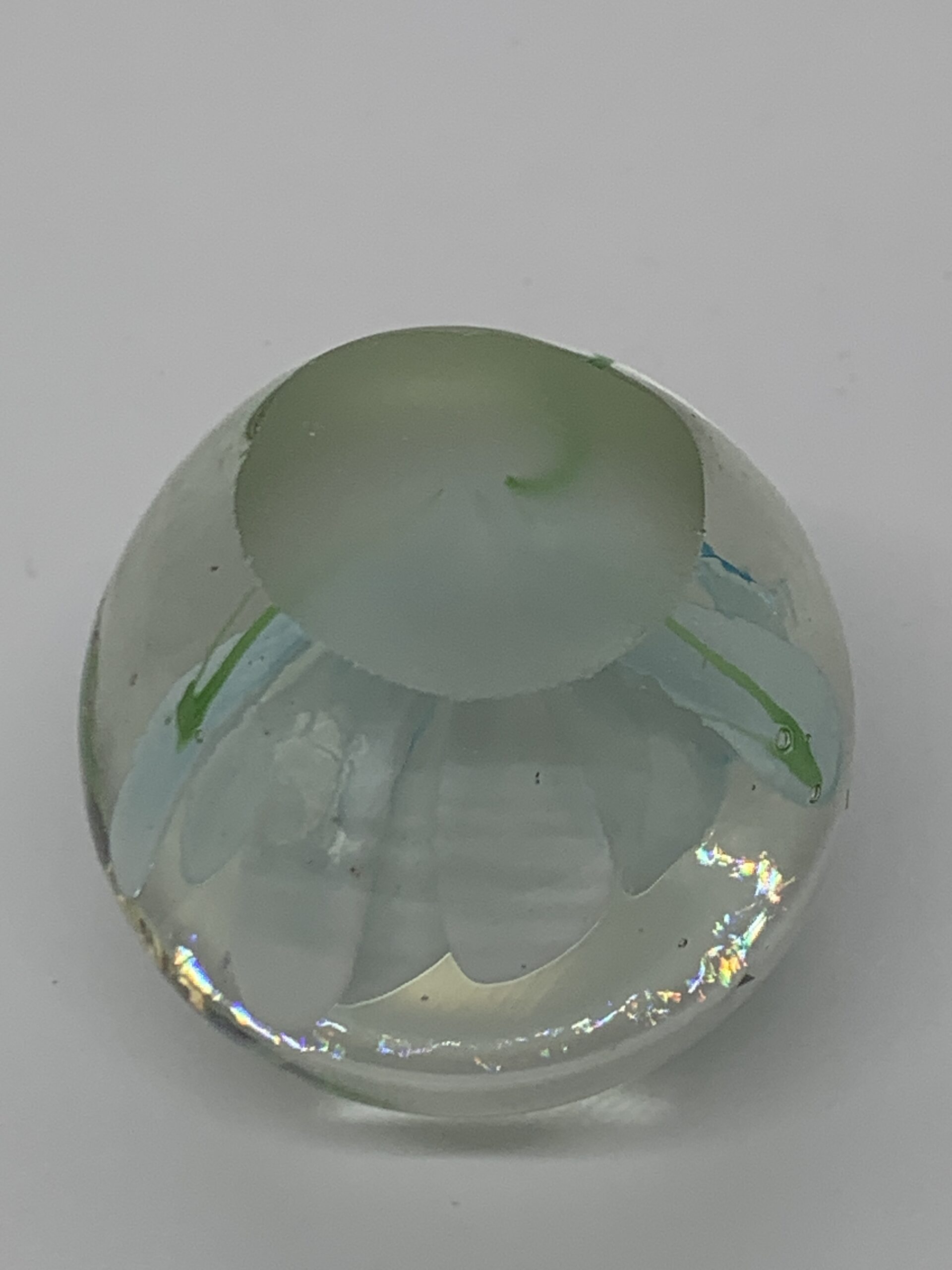 Small Glass Paperweight with White Flower 4cm - Vintage Keepsakes
