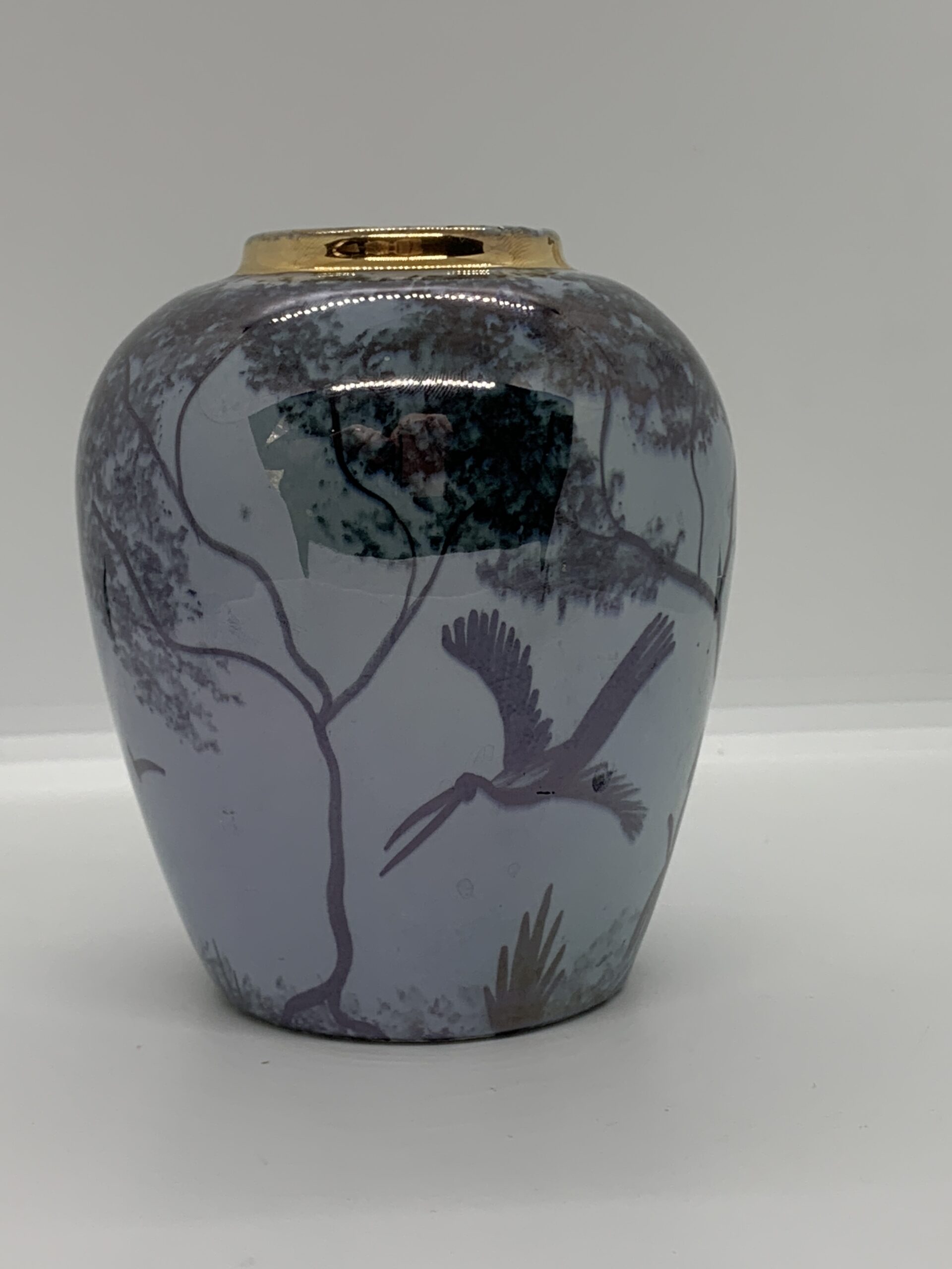 Royal Lustrina Ceramic Vase with Bush and Bird Silhouette 10.5cm ...