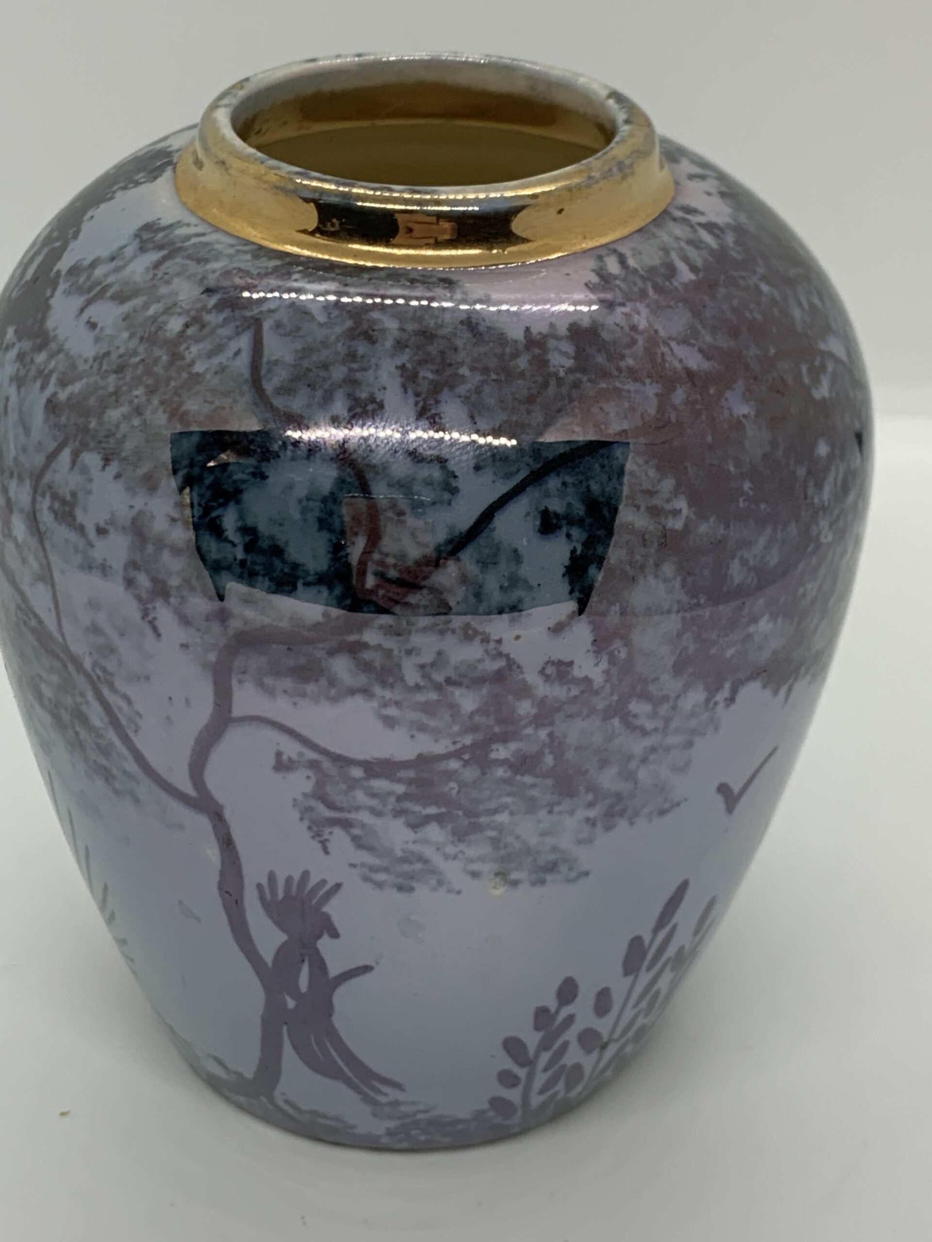 Royal Lustrina Ceramic Vase with Bush and Bird Silhouette 10.5cm ...