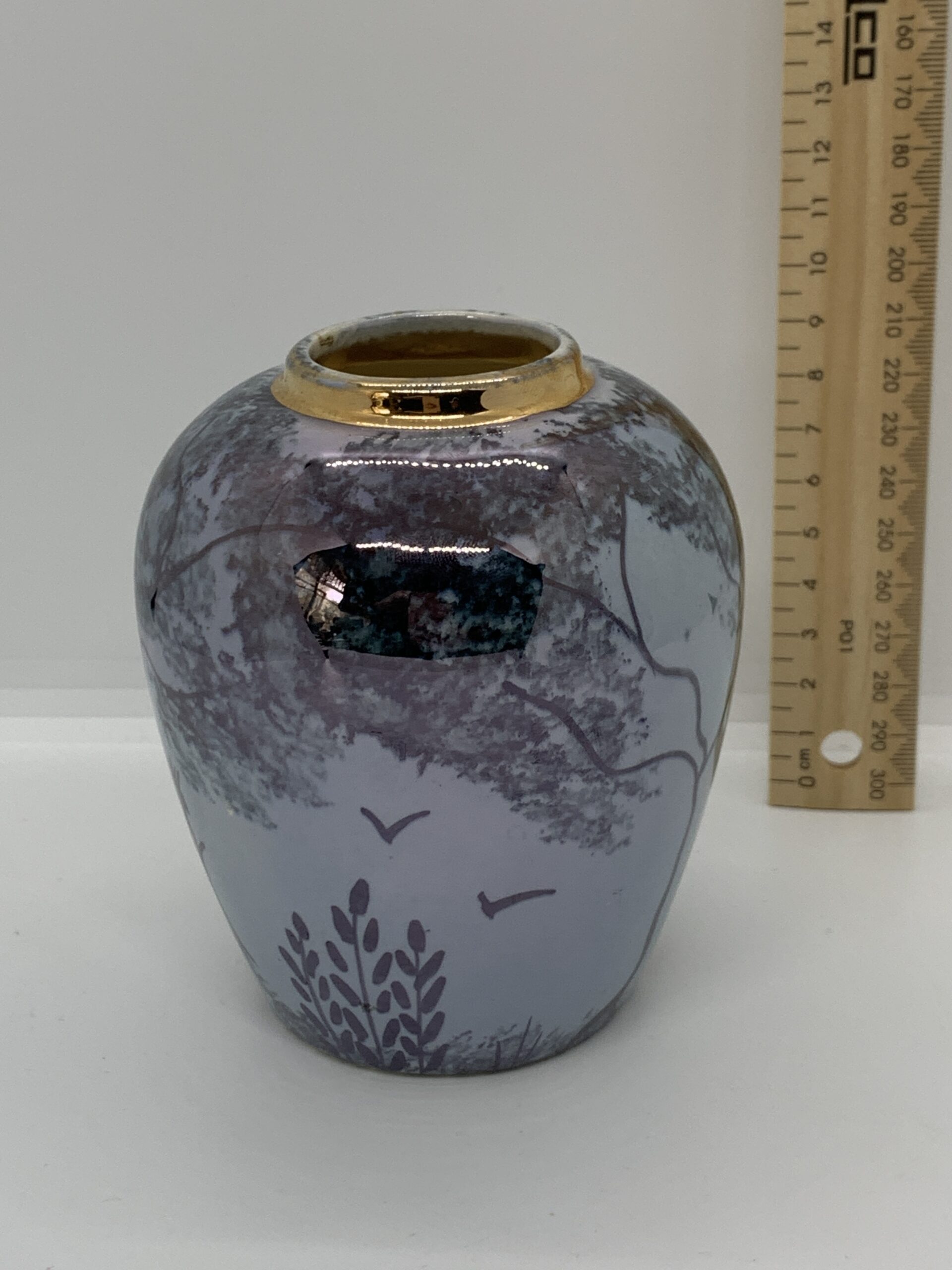 Royal Lustrina Ceramic Vase with Bush and Bird Silhouette 10.5cm ...