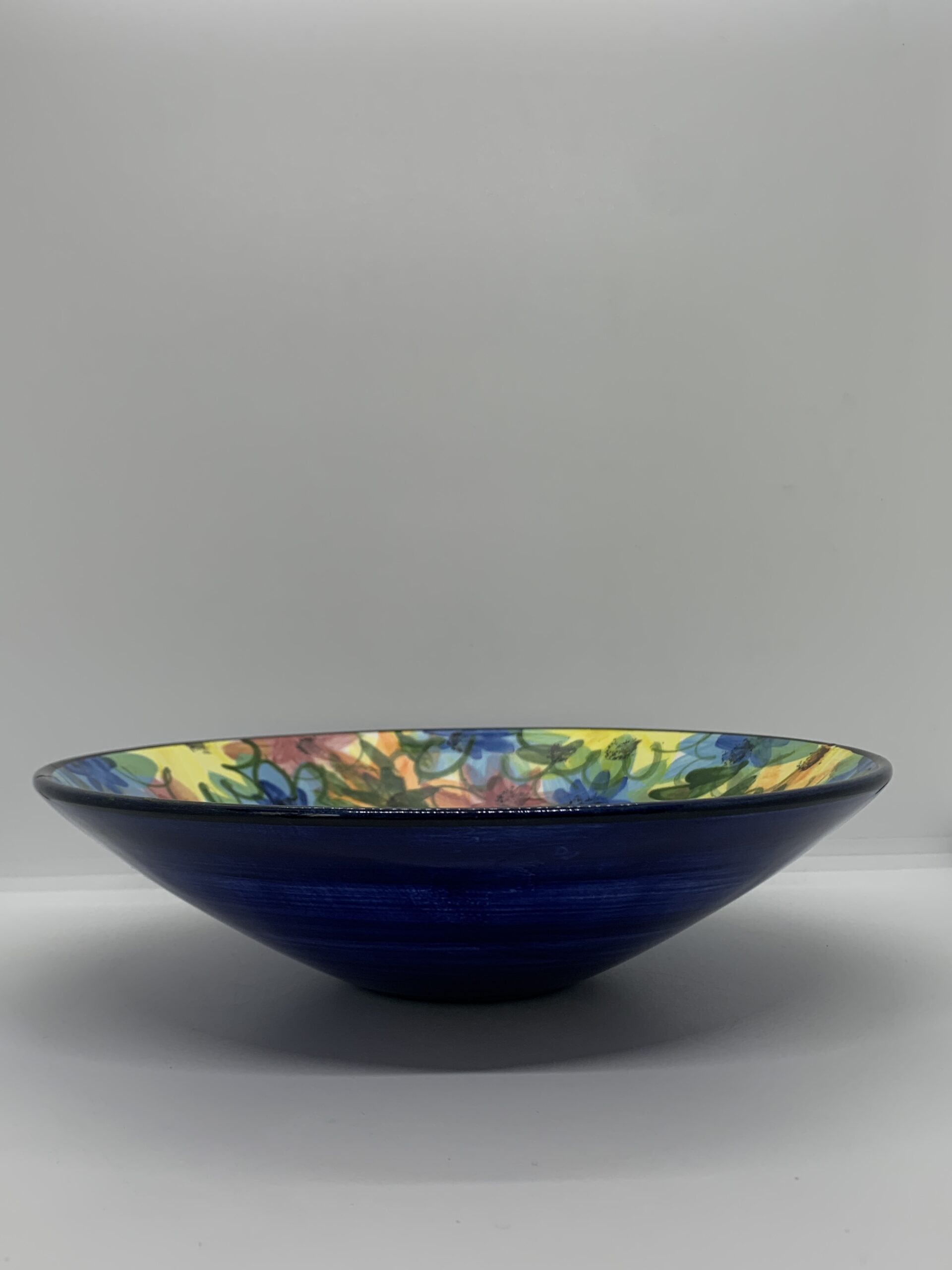 Kate Blue Pottery with Floral Edge Bowl 23cm - Vintage Keepsakes