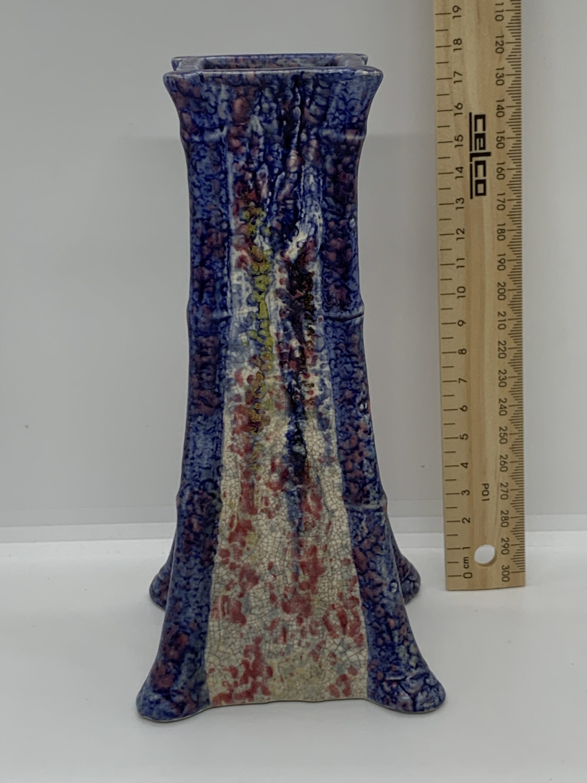 Vintage Bretby Pottery Mottled Blue and Red Vase 2714D 19cm (chipped ...