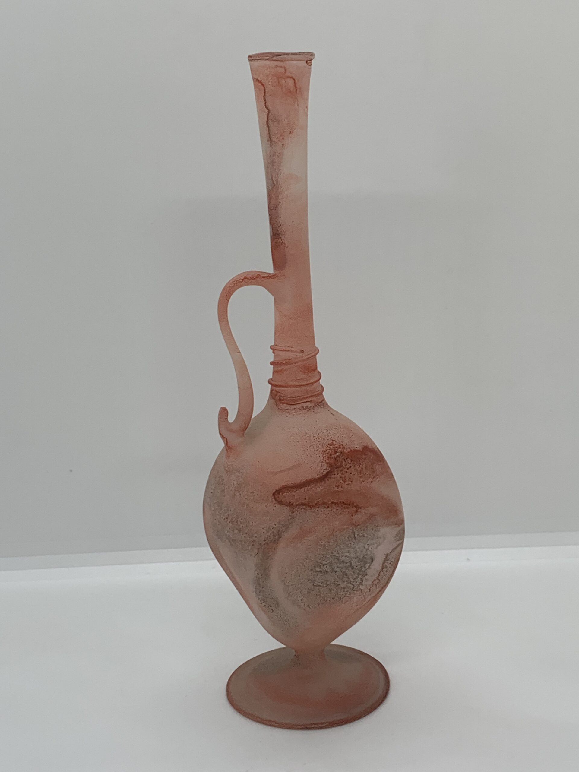 Handmade Pink Israel Glass Handled Vase 23cm - Vintage Keepsakes