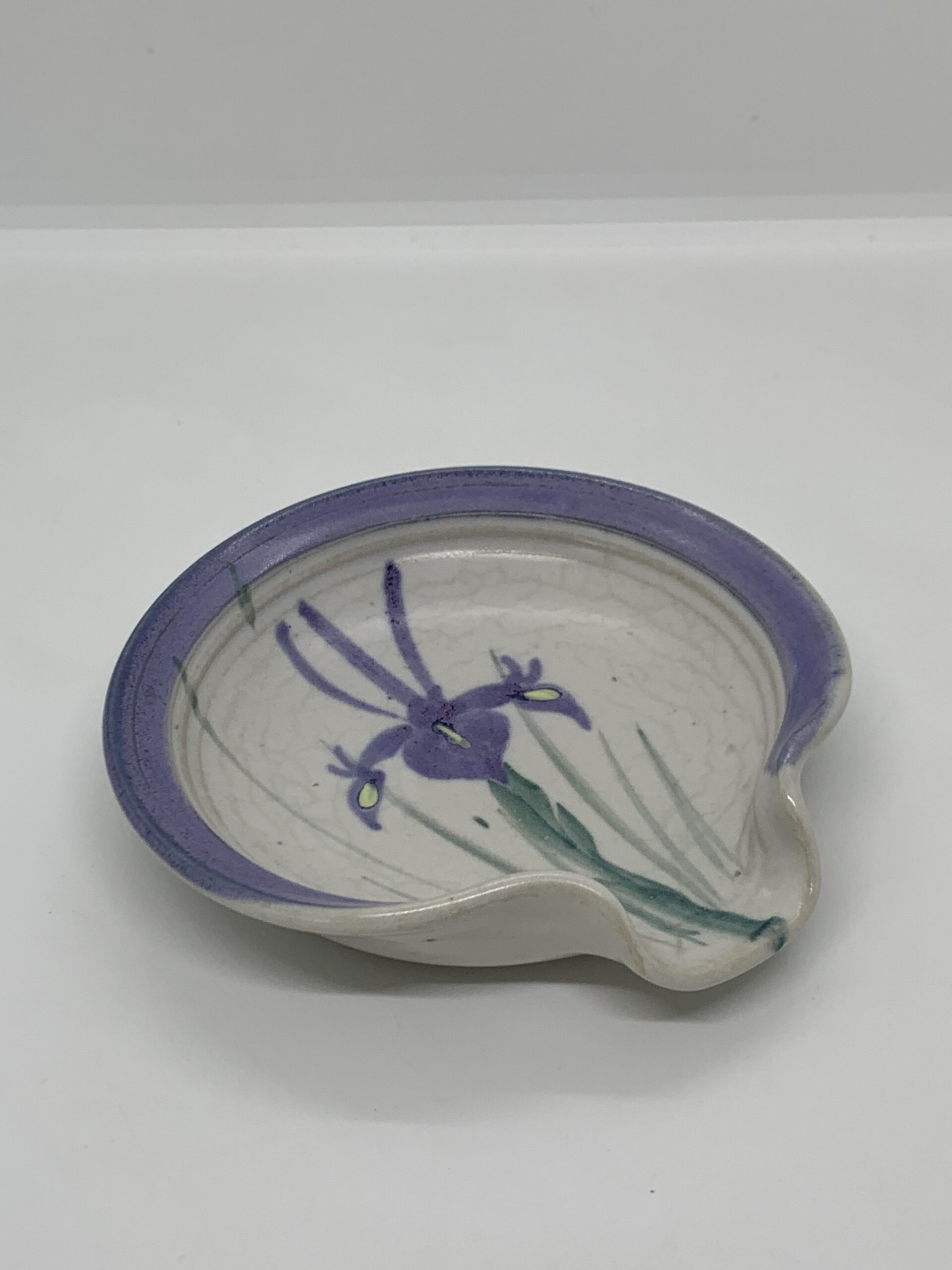 Mark Knight Pottery Spoon Rest with Iris Design12cm - Vintage Keepsakes