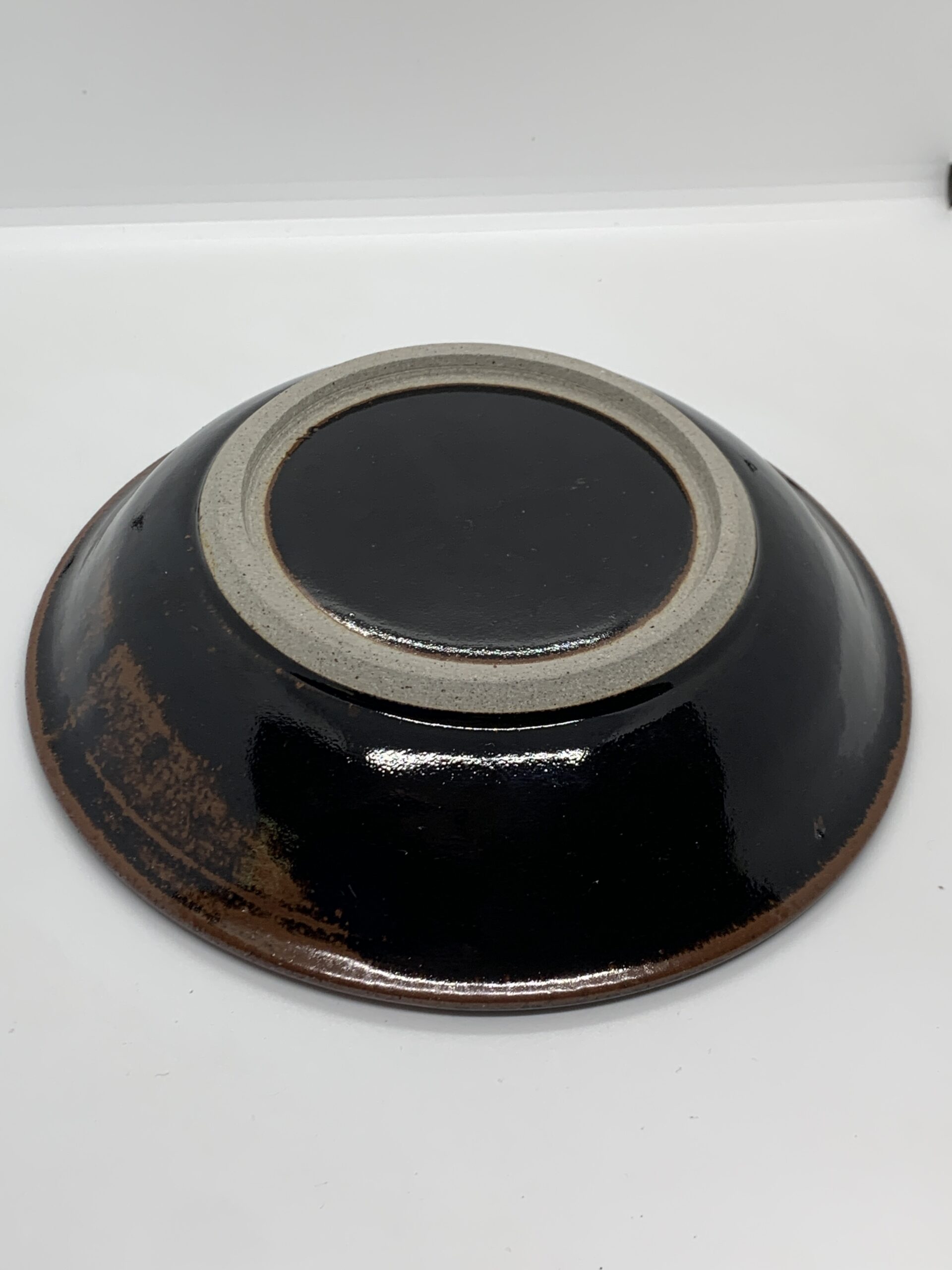 Dark Pottery Shallow Bowl 23cm (stamped mark on base) - Vintage Keepsakes