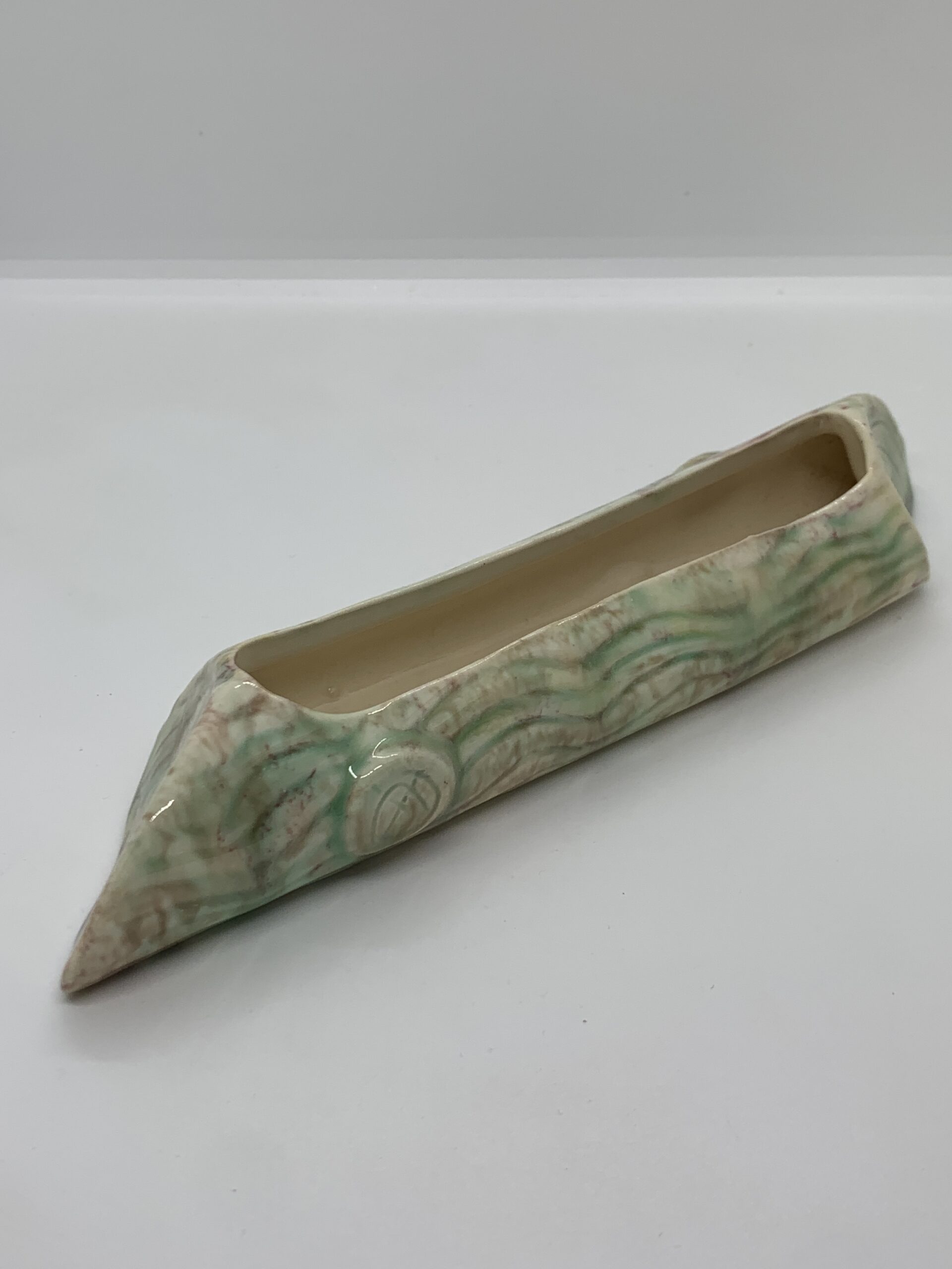 Australian Pottery Green Speckled Log Form Vase 24cm long - Vintage ...