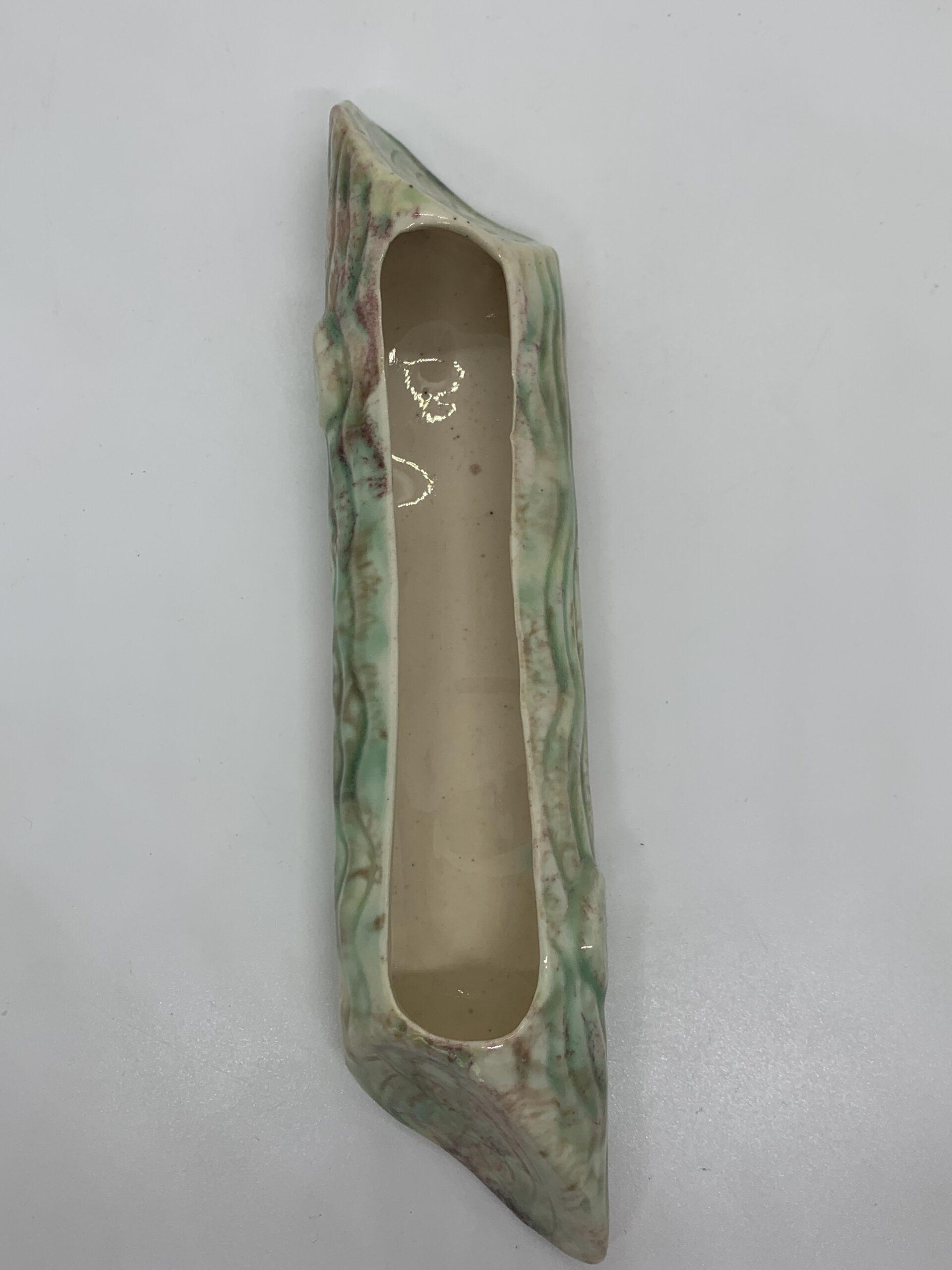 Australian Pottery Green Speckled Log Form Vase 24cm long - Vintage ...