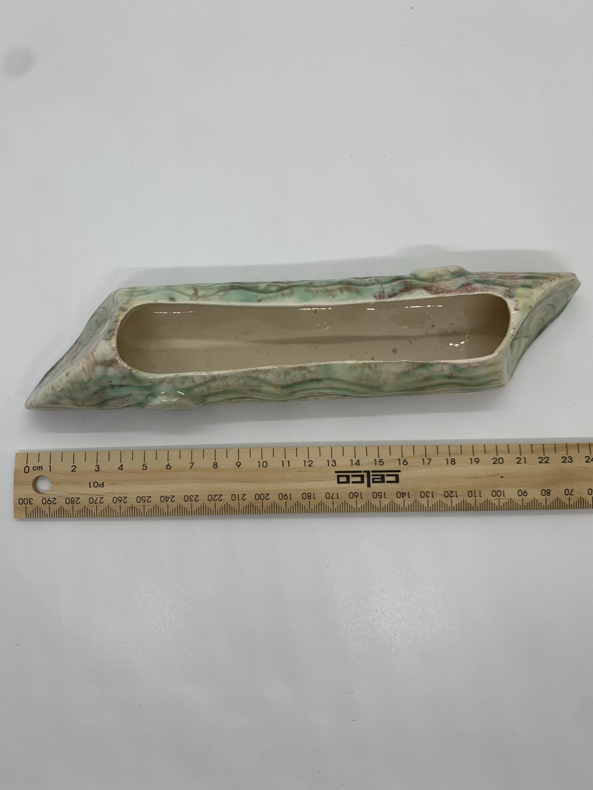 Australian Pottery Green Speckled Log Form Vase 24cm long - Vintage ...