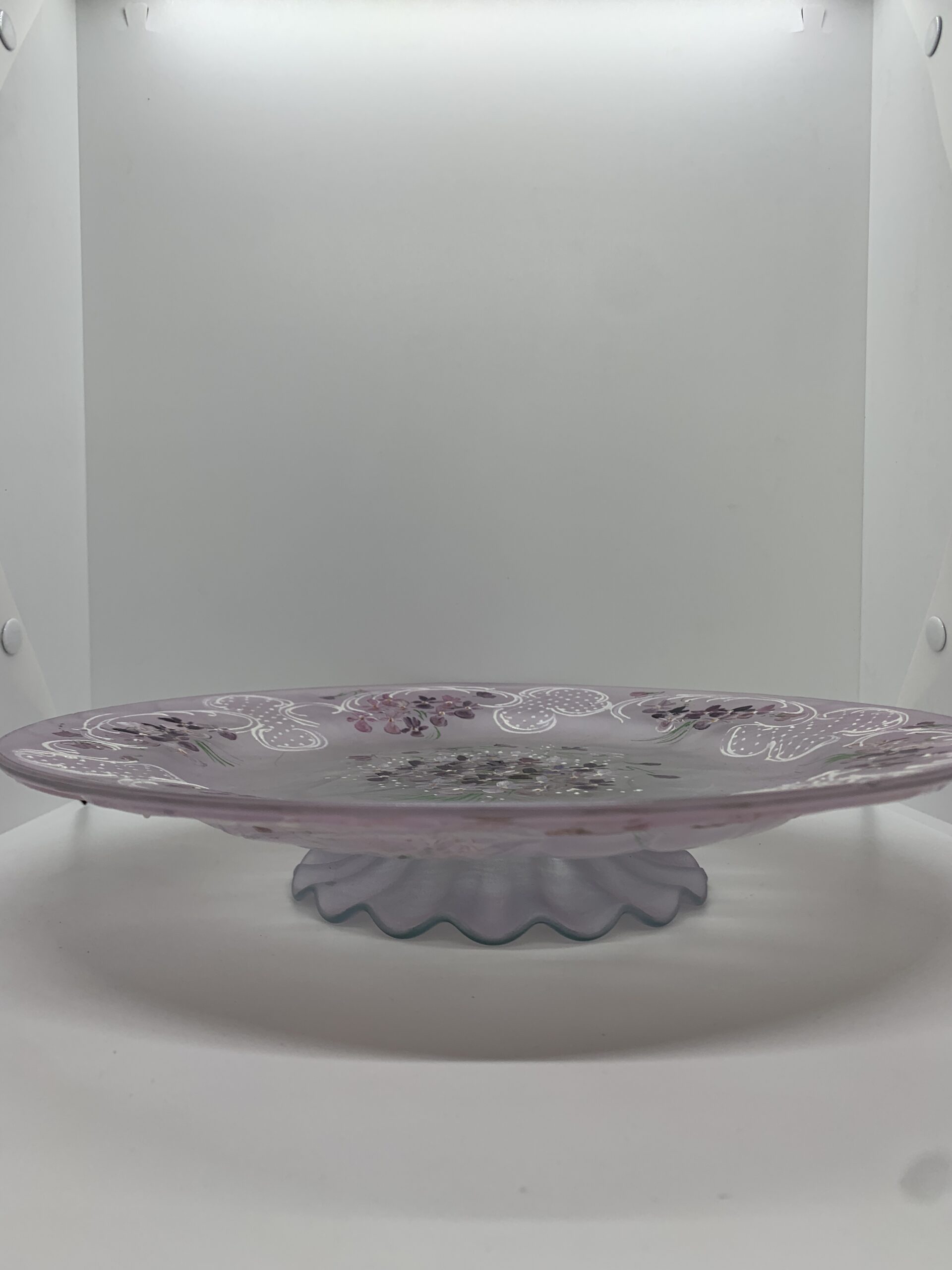 Heather Kiely Hand Painted Glass Footed Plate 30cm - Vintage Keepsakes